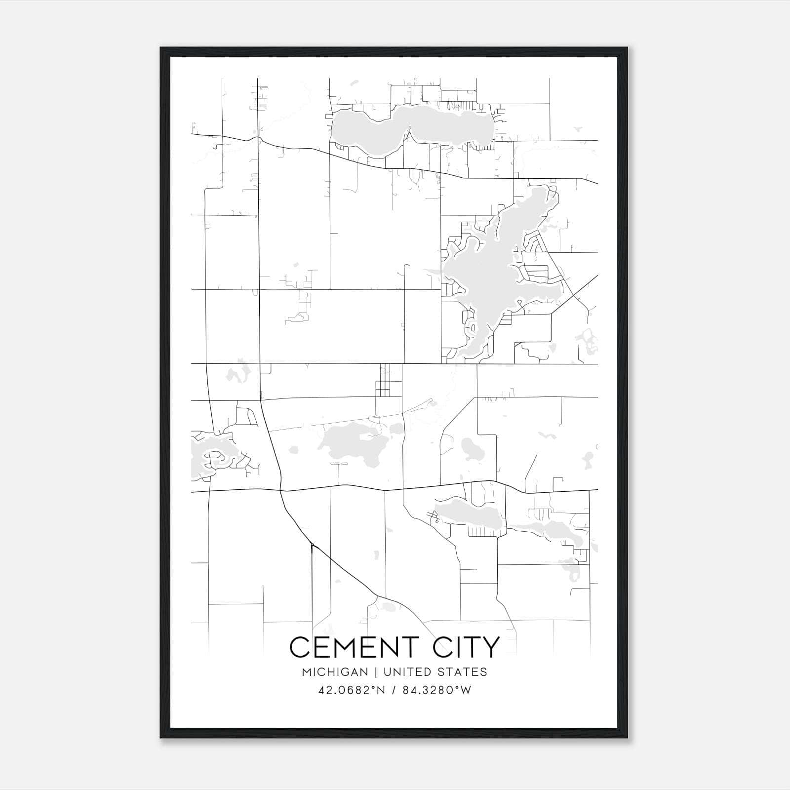 Cement City Michigan Map Poster, Modern Home Decor Wall Art Print ...