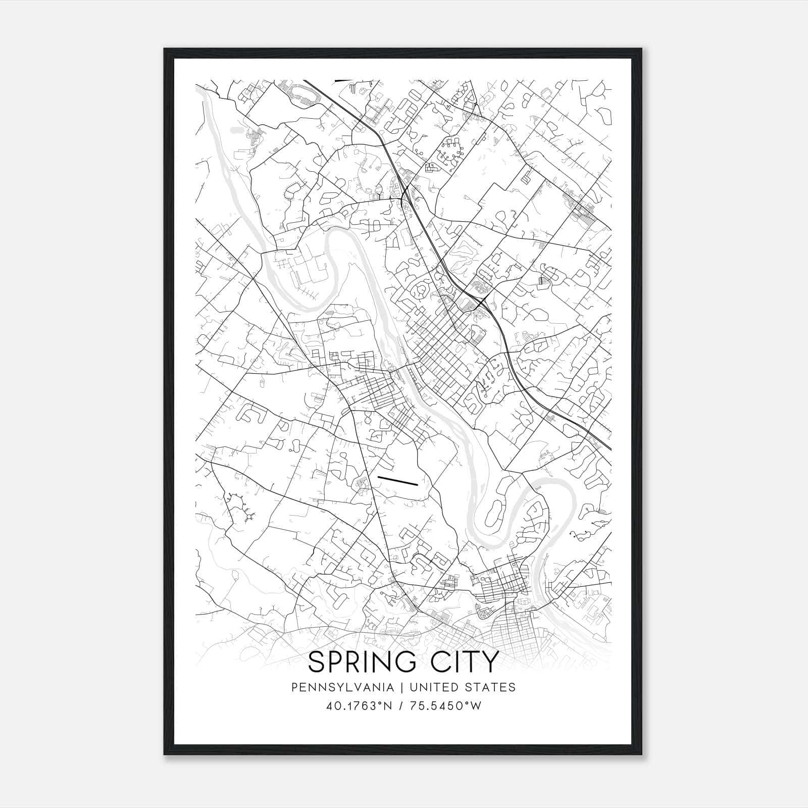 Spring City Pennsylvania Map Poster, Modern Home Decor Wall Art Print ...