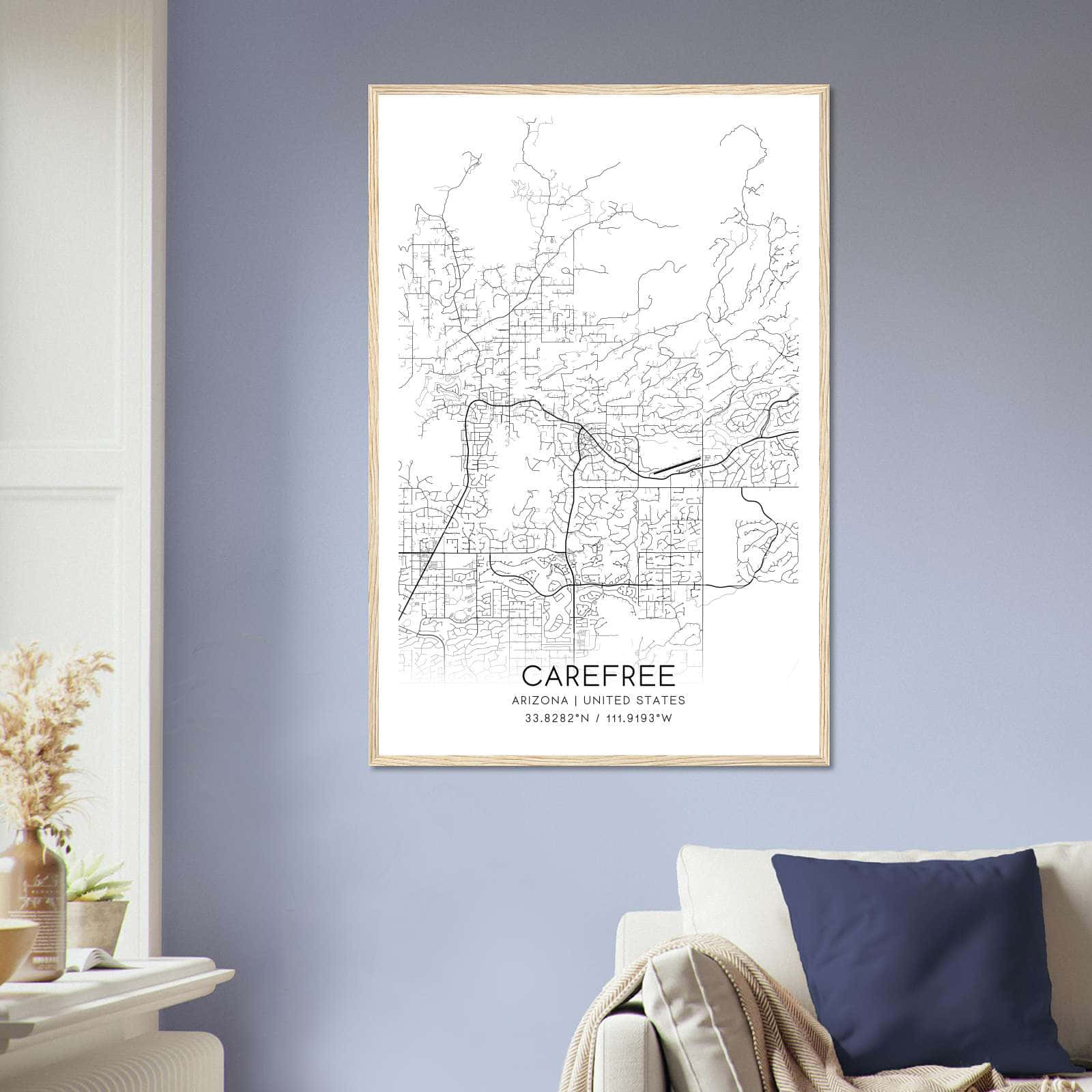 Carefree Arizona Map Poster, Modern Home Decor Wall Art Print - Custom ...
