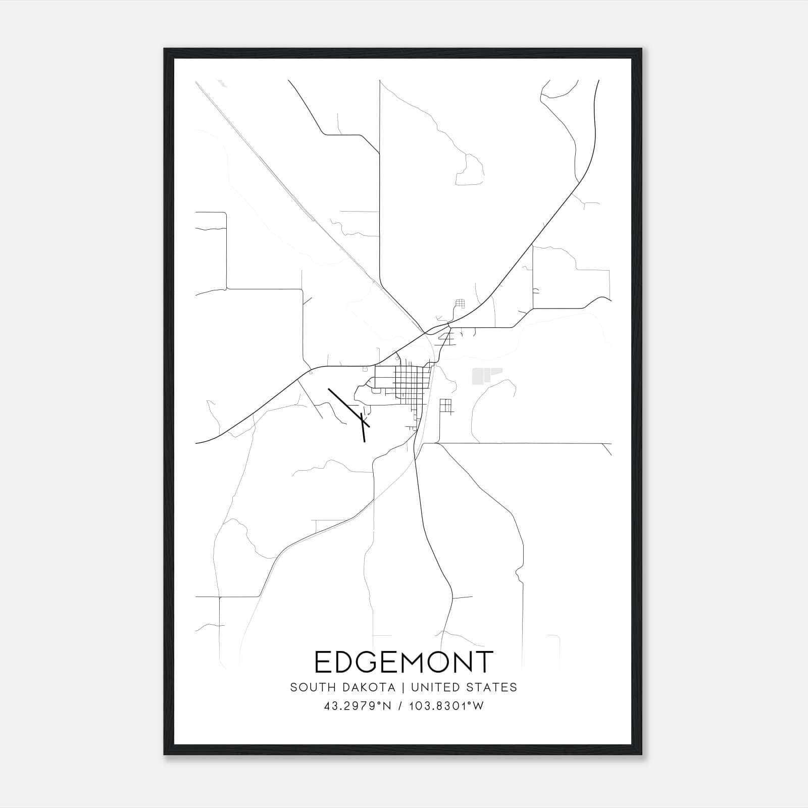 Edgemont South Dakota Map Poster, Modern Home Decor Wall Art Print ...