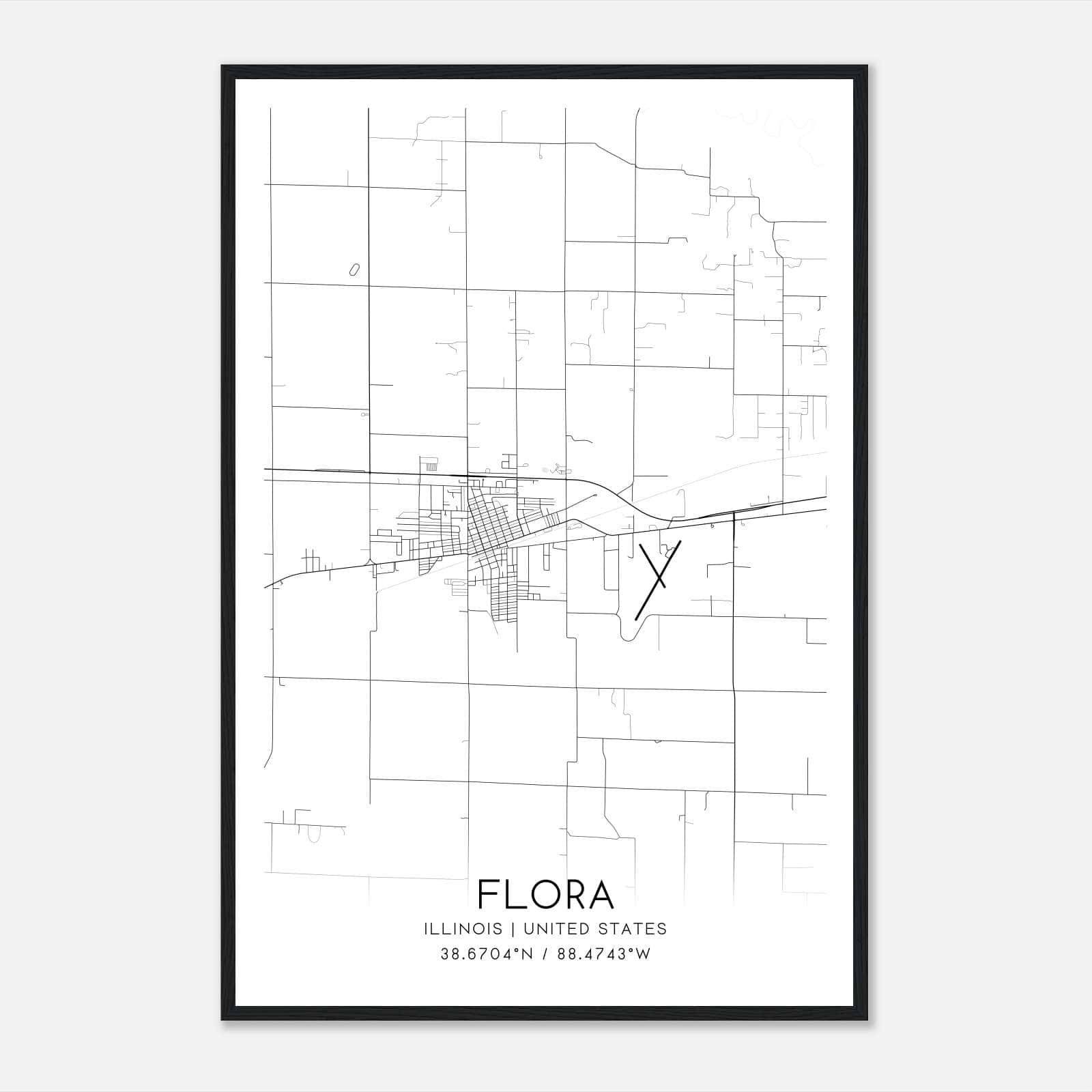 Flora Illinois Map Poster, Modern Home Decor Wall Art Print - Custom ...