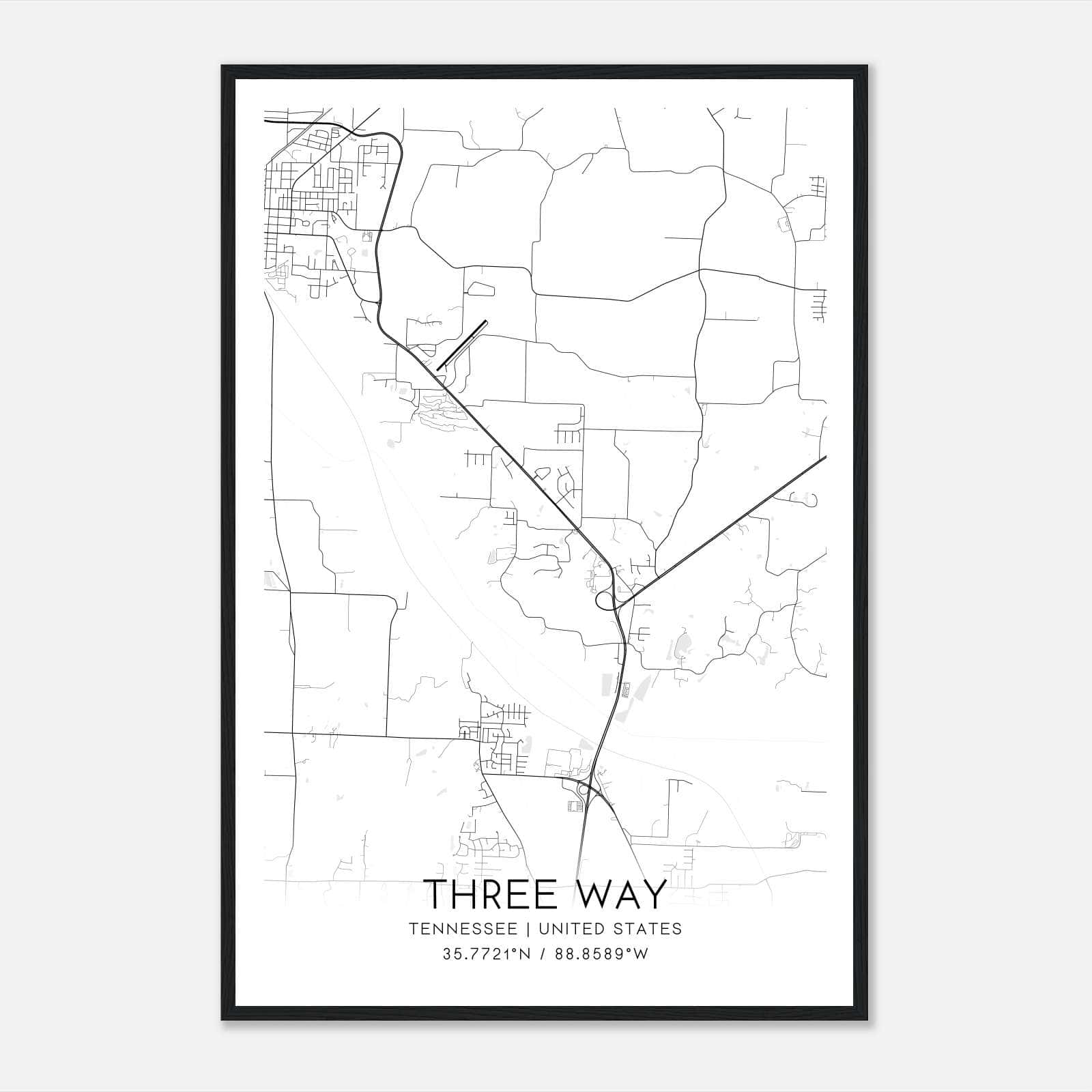 Three Way Tennessee Map Poster, Modern Home Decor Wall Art Print ...