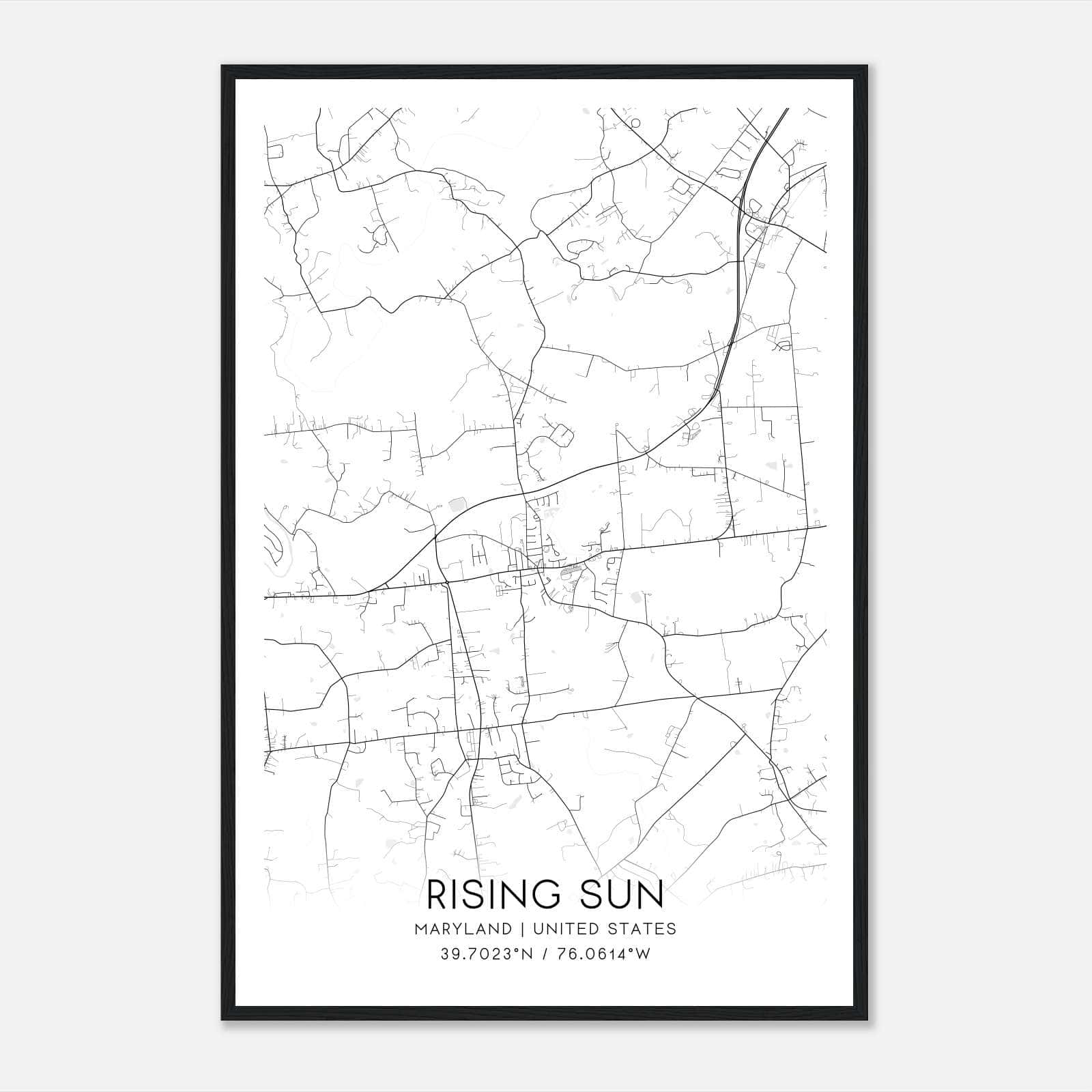 Rising Sun Maryland Map Poster, Modern Home Decor Wall Art Print ...