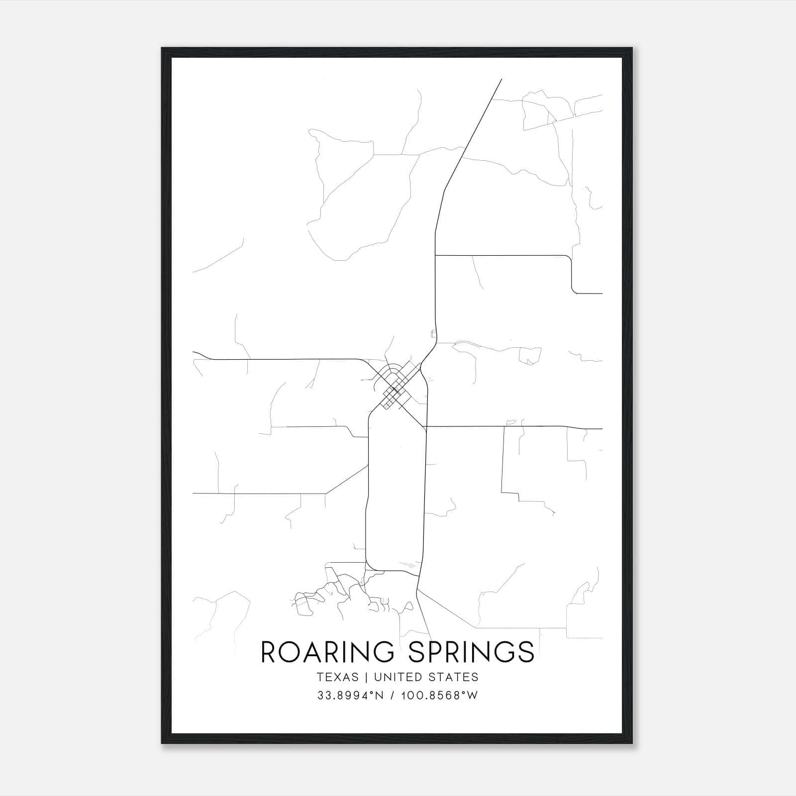 Roaring Springs Texas Map Poster, Modern Home Decor Wall Art Print ...