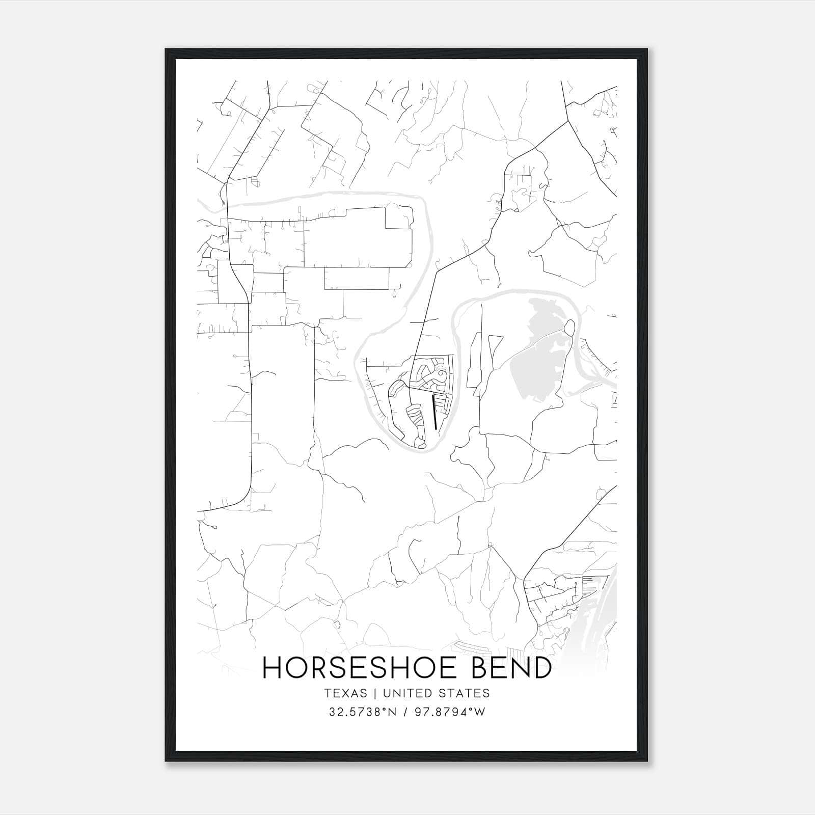 Horseshoe Bend Texas Map Poster, Modern Home Decor Wall Art Print ...
