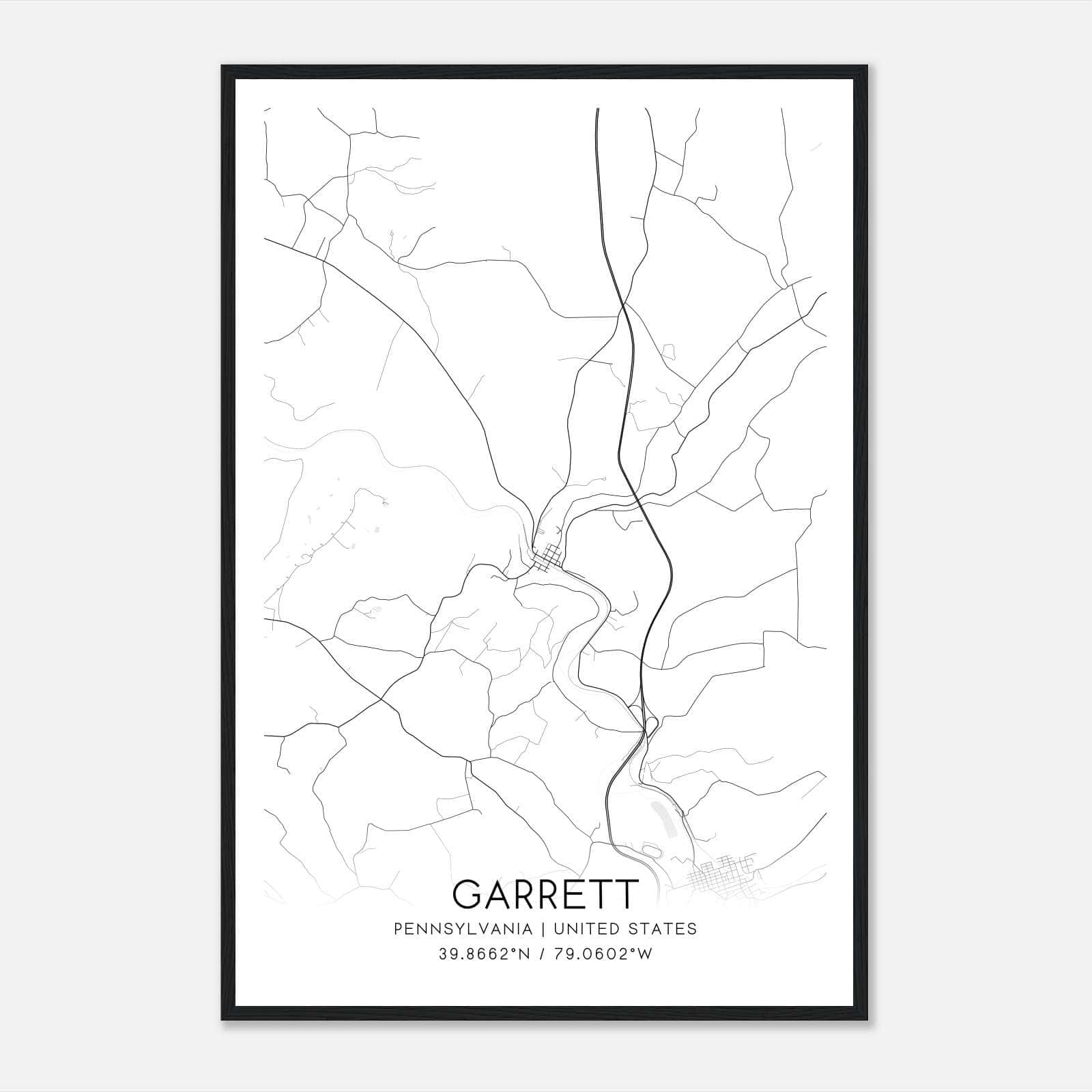 Garrett Pennsylvania Map Poster, Modern Home Decor Wall Art Print ...