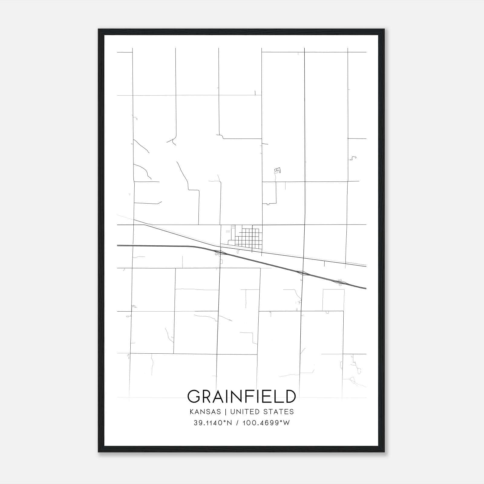 Grainfield Kansas Map Poster, Modern Home Decor Wall Art Print - Custom ...