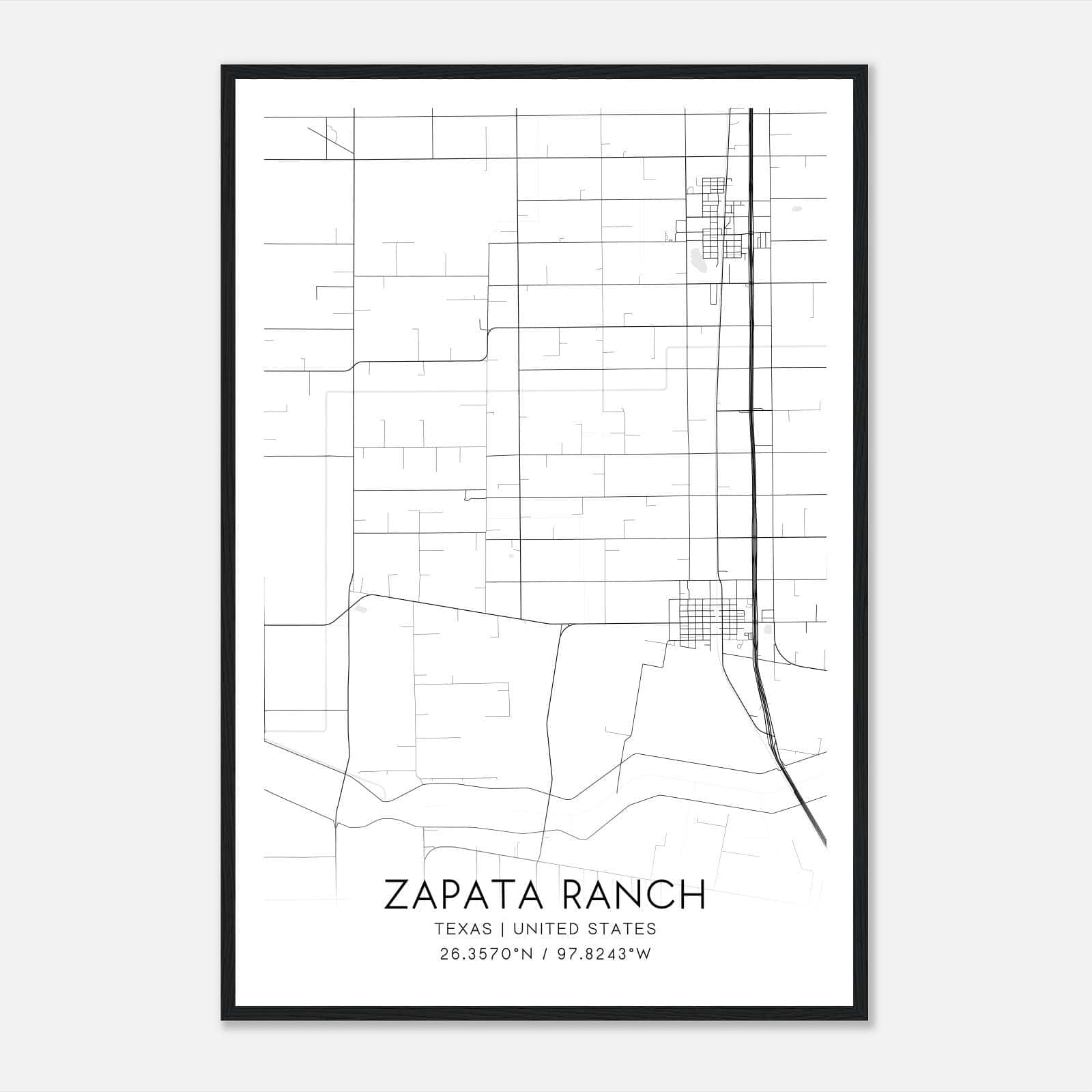 Zapata Ranch Texas Map Poster, Modern Home Decor Wall Art Print ...