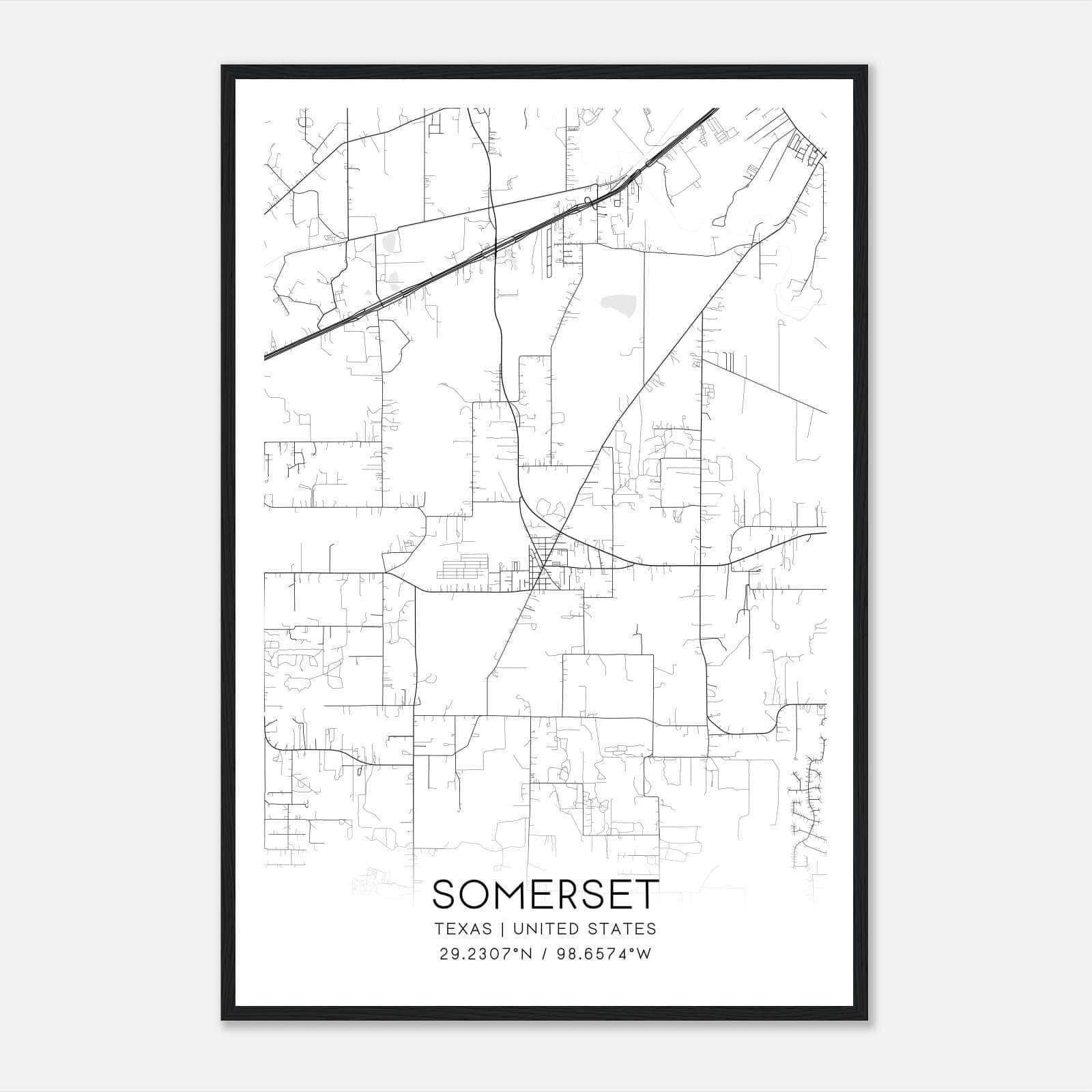 Somerset Texas Map Poster, Modern Home Decor Wall Art Print - Custom ...