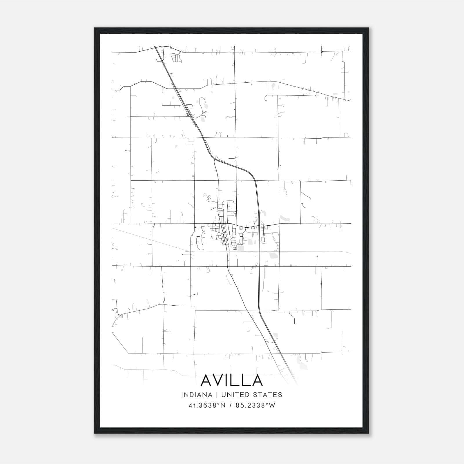 Avilla Indiana Map Poster, Modern Home Decor Wall Art Print - Custom ...