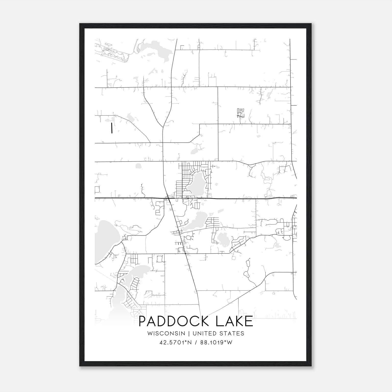 Paddock Lake Wisconsin Map Poster, Modern Home Decor Wall Art Print ...