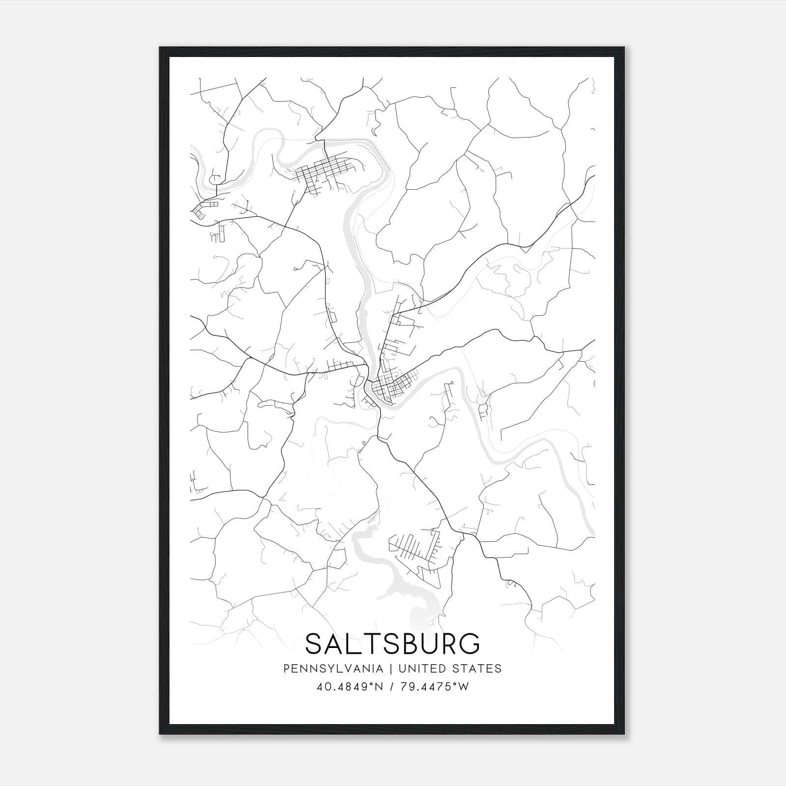 Saltsburg Pennsylvania Map Poster, Modern Home Decor Wall Art Print - Custom Maps & Posters