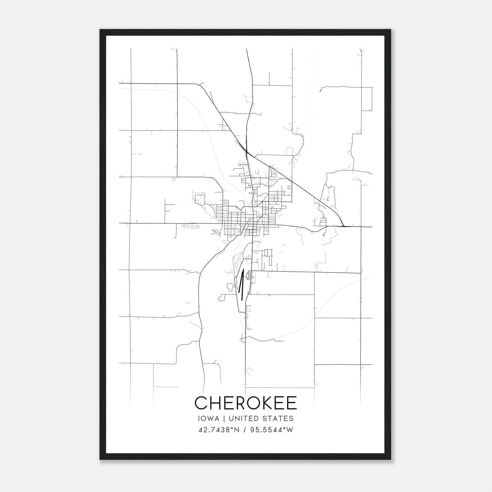 Cherokee Iowa Map Poster, Modern Home Decor Wall Art Print - Custom ...