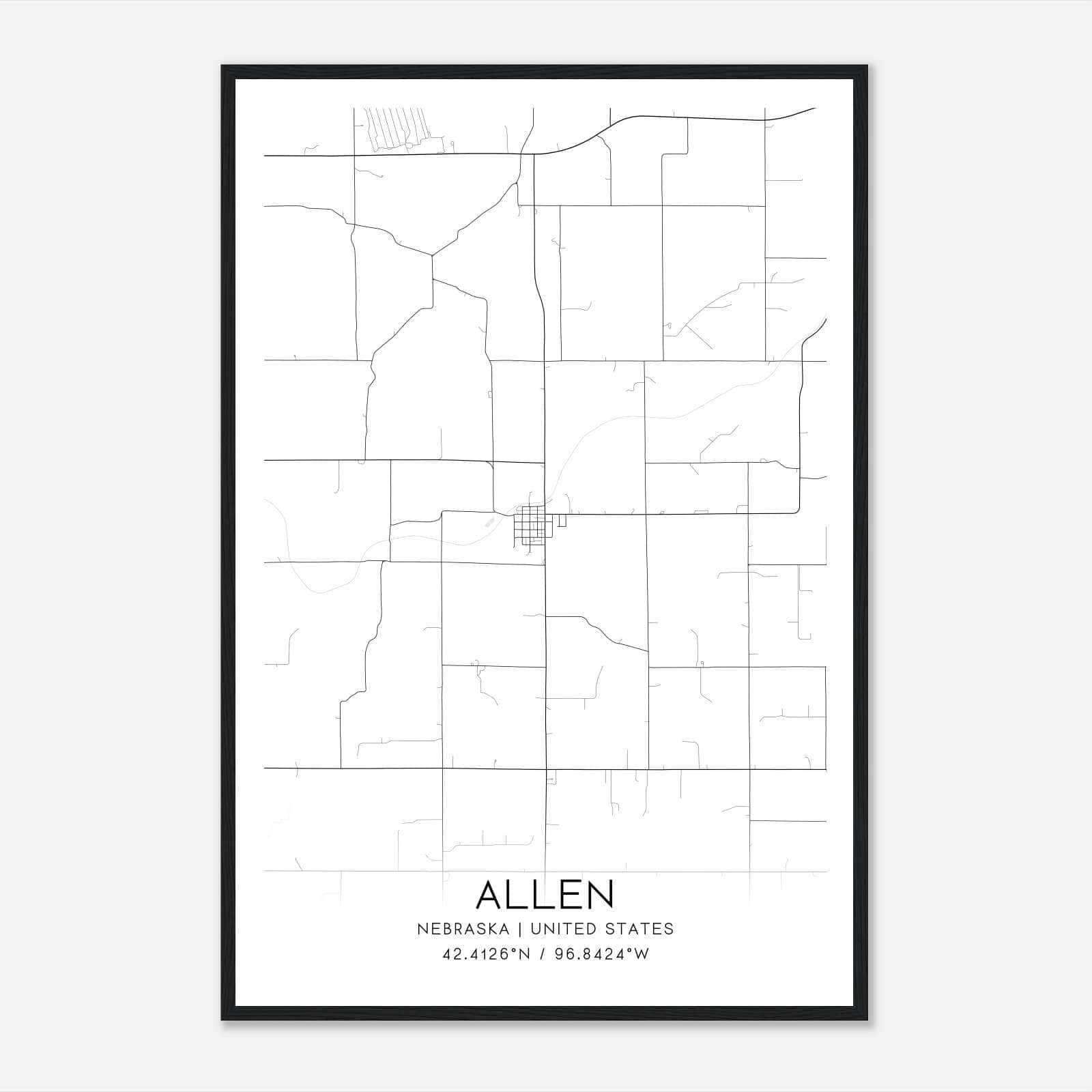 Allen Nebraska Map Poster, Modern Home Decor Wall Art Print - Custom ...