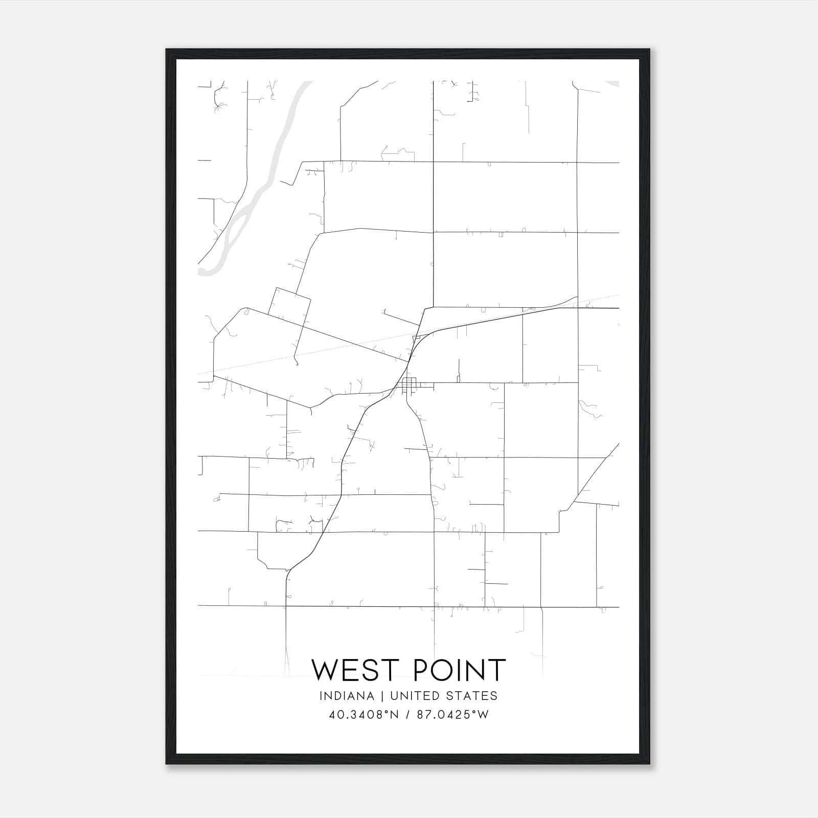 West Point Indiana Map Poster, Modern Home Decor Wall Art Print ...