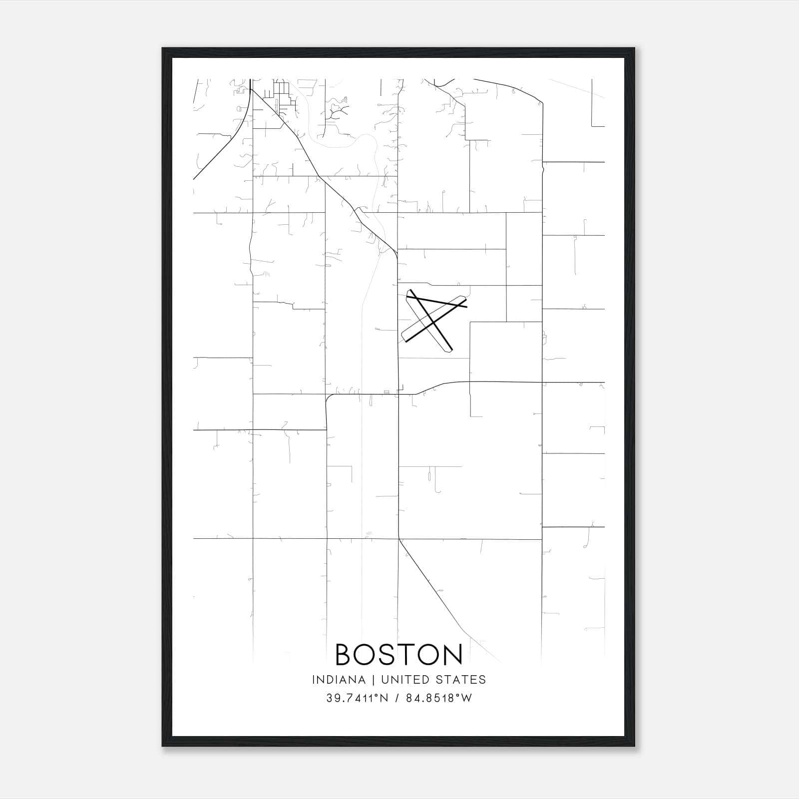 Boston Indiana Map Poster, Modern Home Decor Wall Art Print - Custom ...