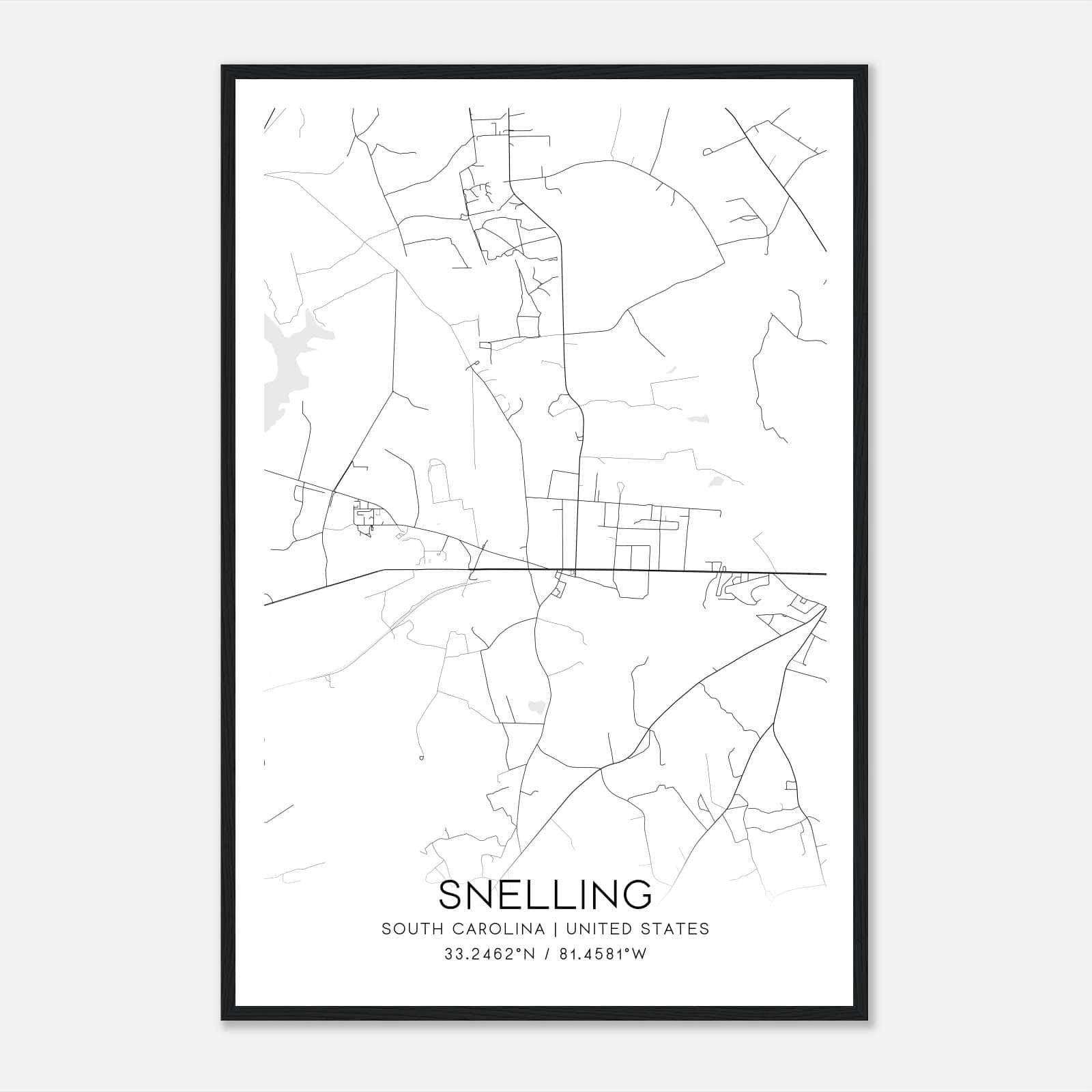 Snelling South Carolina Map Poster, Modern Home Decor Wall Art Print ...