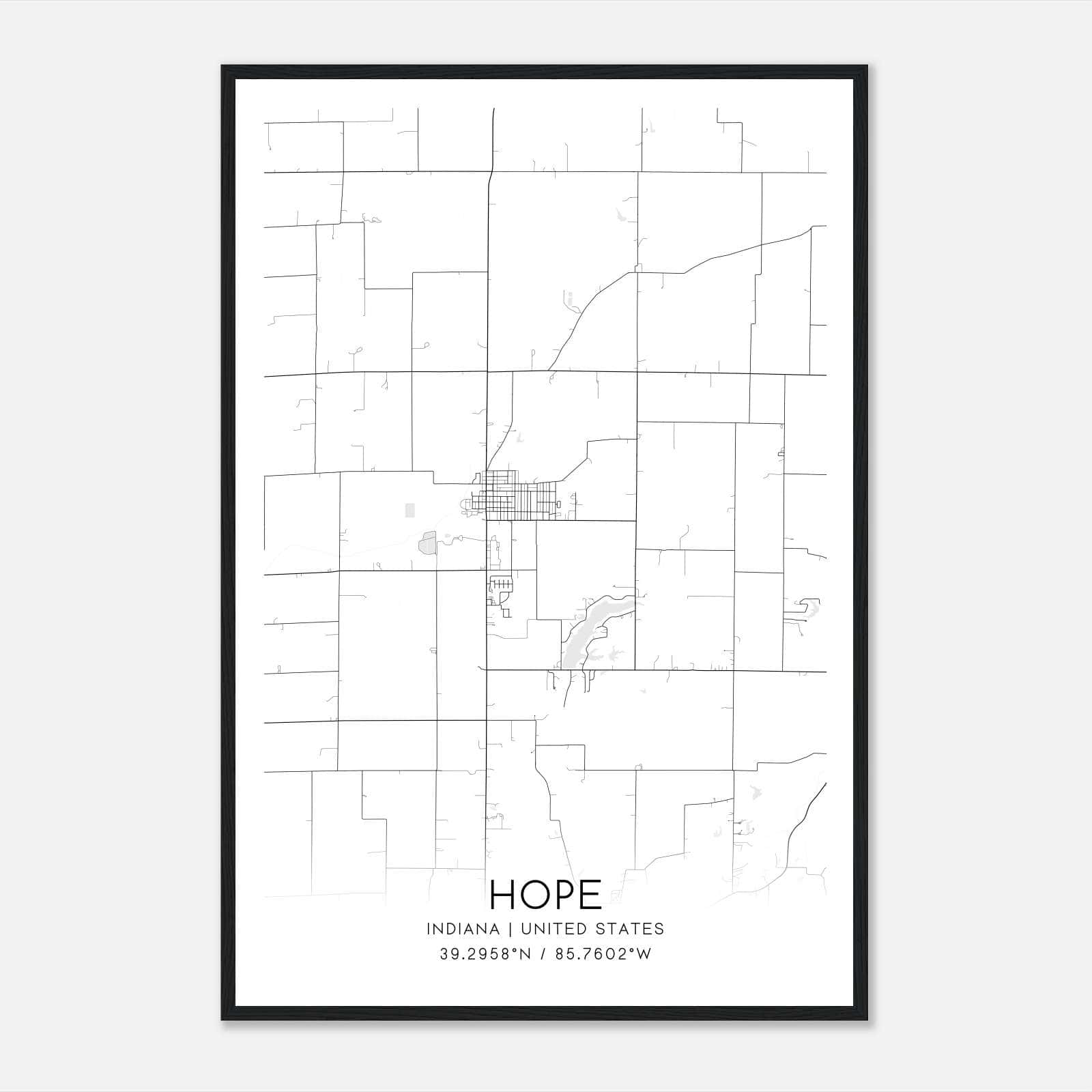 Hope Indiana Map Poster, Modern Home Decor Wall Art Print - Custom Maps ...