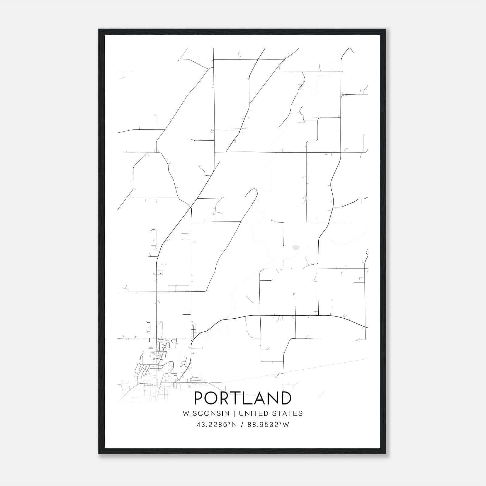 Portland Wisconsin Map Poster, Modern Home Decor Wall Art Print ...