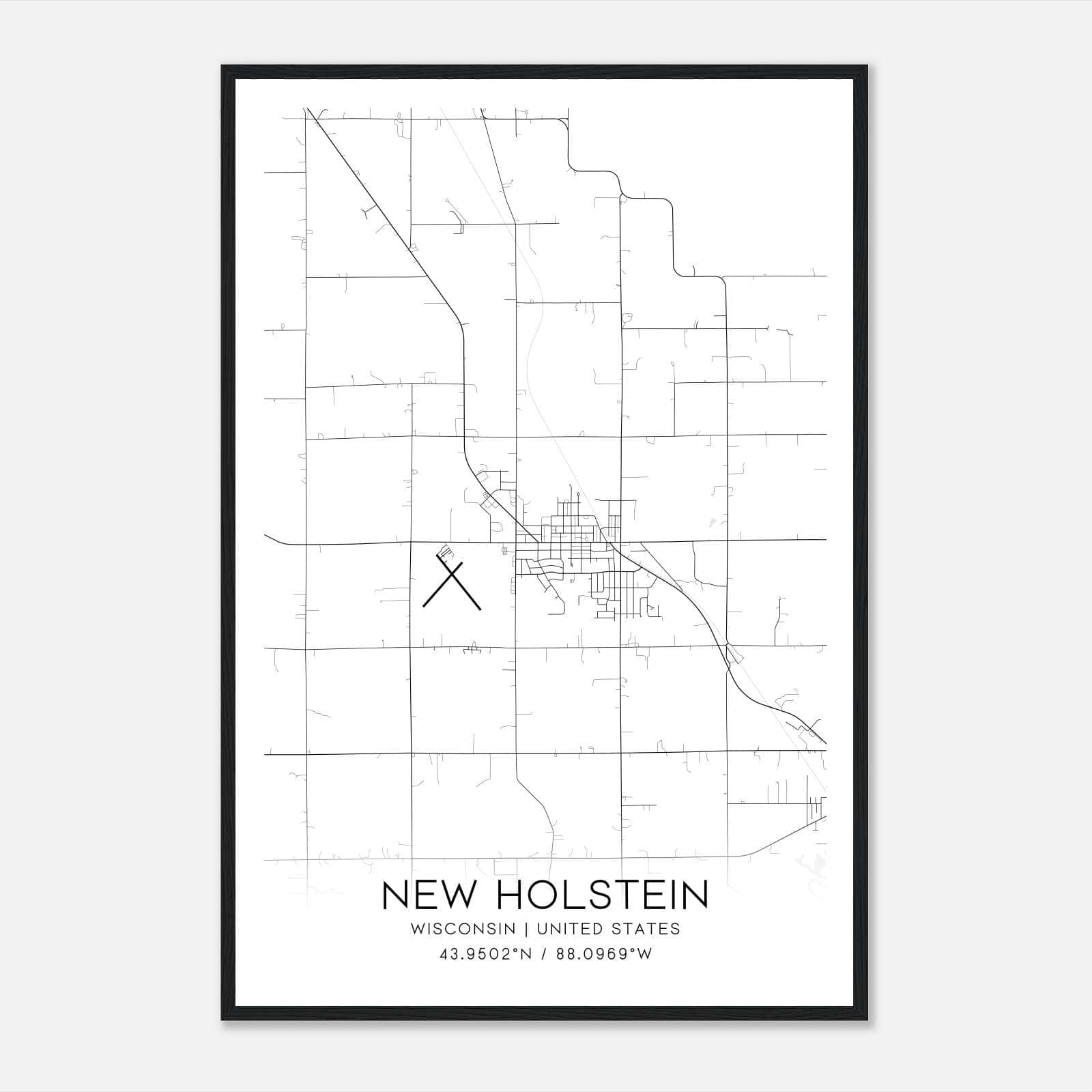 New Holstein Wisconsin Map Poster, Modern Home Decor Wall Art Print ...