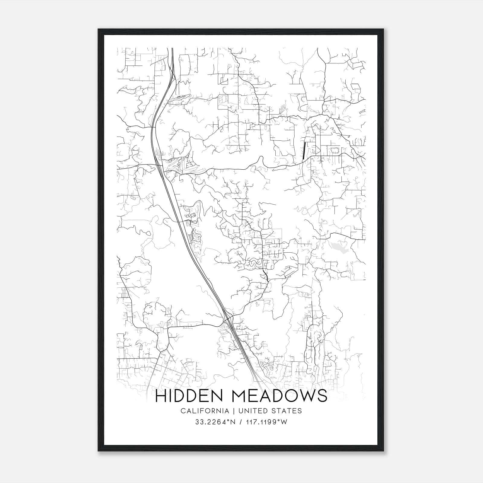 Hidden Meadows California Map Poster, Modern Home Decor Wall Art Print ...