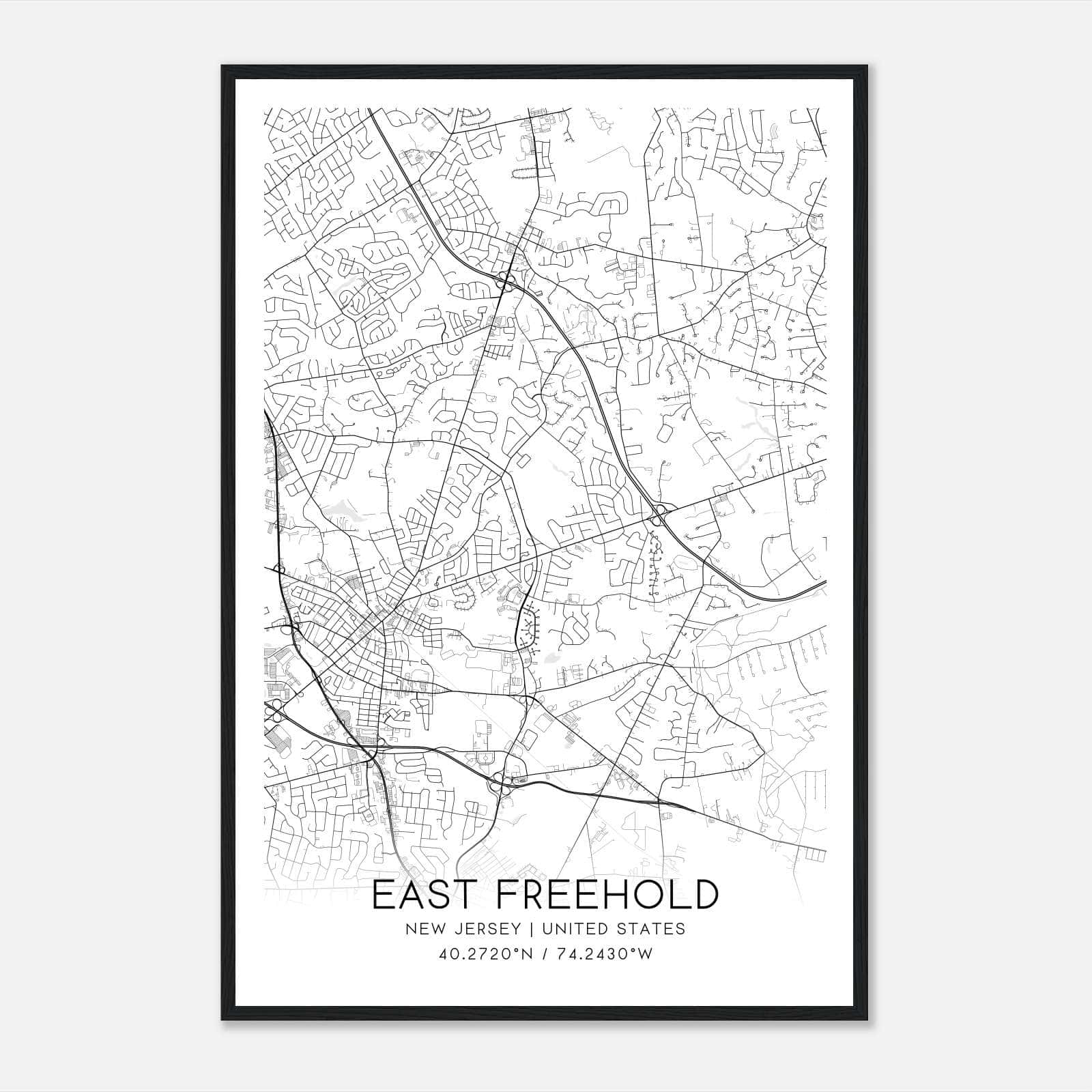 East Freehold New Jersey Map Poster, Modern Home Decor Wall Art Print ...