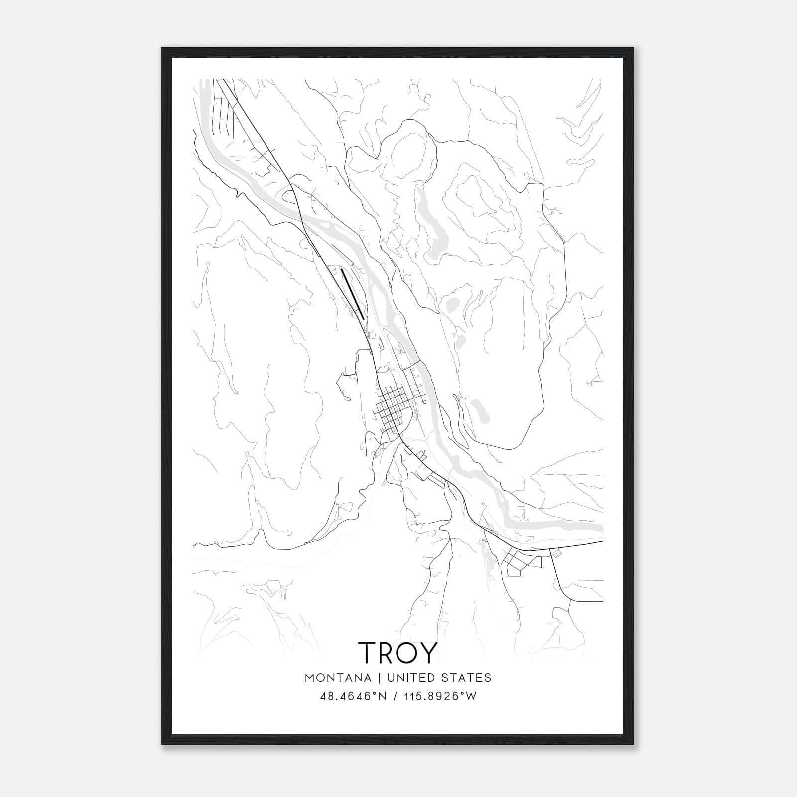 Troy Montana Map Poster, Modern Home Decor Wall Art Print - Custom Maps ...