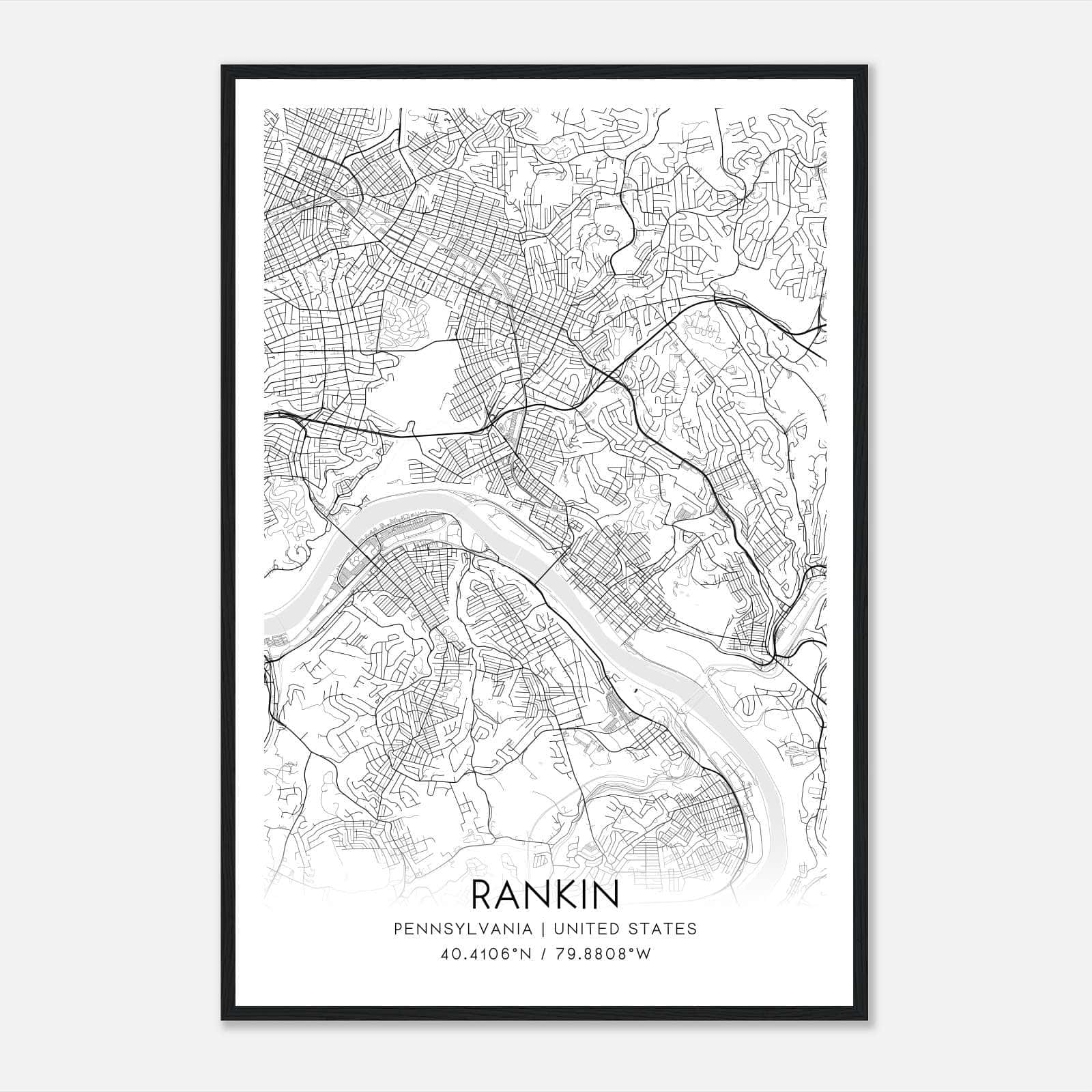 Rankin Pennsylvania Map Poster, Modern Home Decor Wall Art Print ...