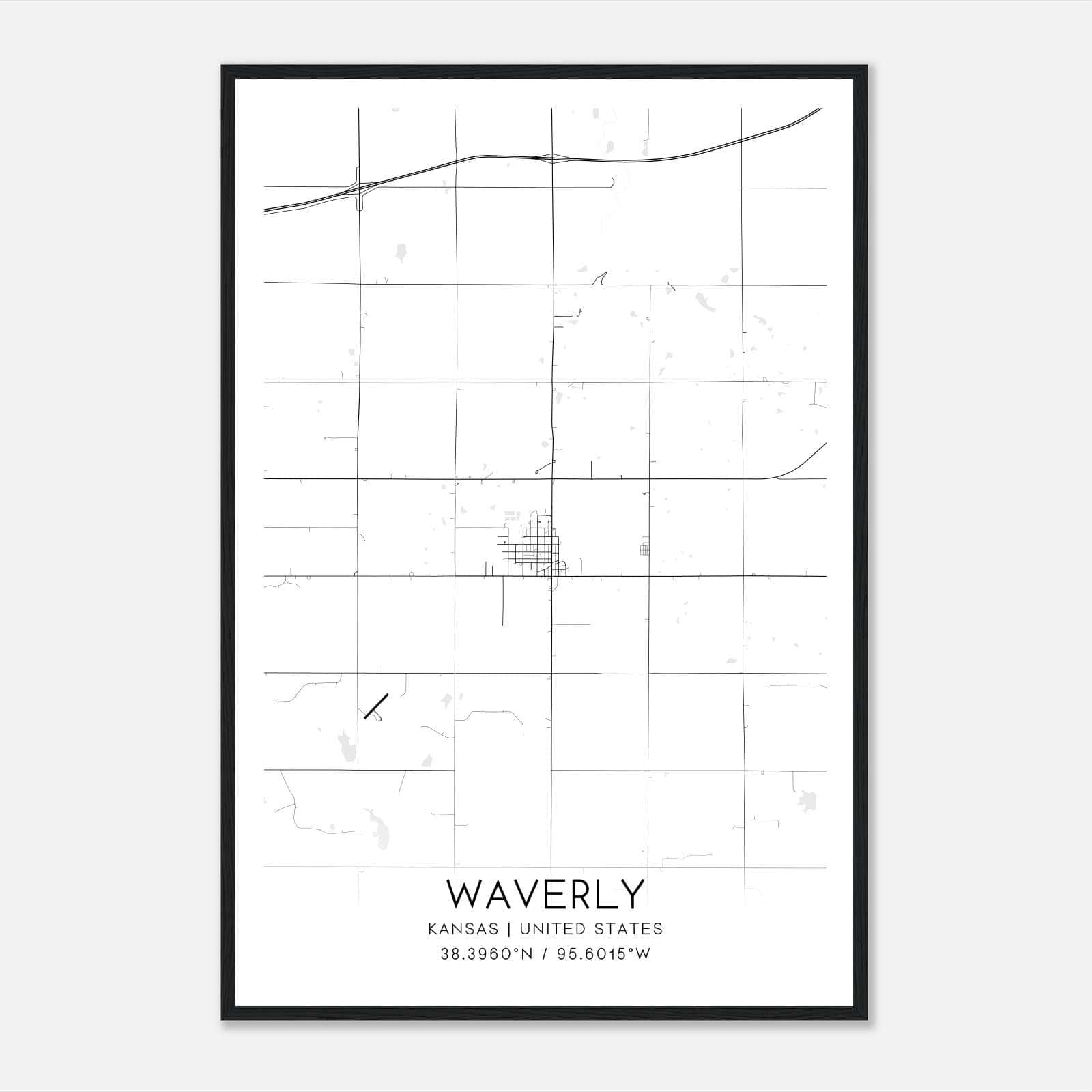 Waverly Kansas Map Poster, Modern Home Decor Wall Art Print - Custom ...