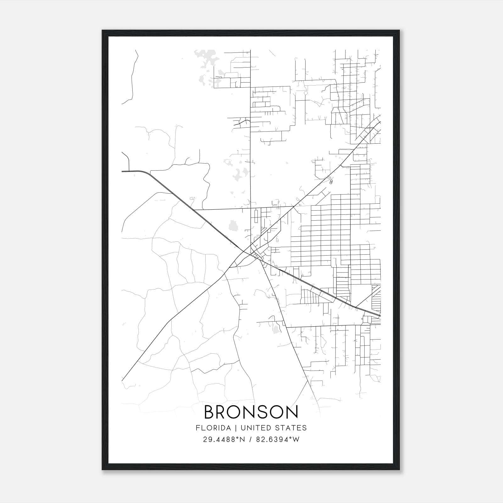 Bronson Florida Map Poster, Modern Home Decor Wall Art Print - Custom ...