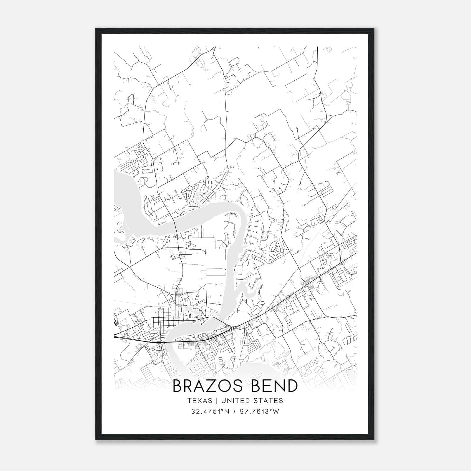 Brazos Bend Texas Map Poster, Modern Home Decor Wall Art Print - Custom ...