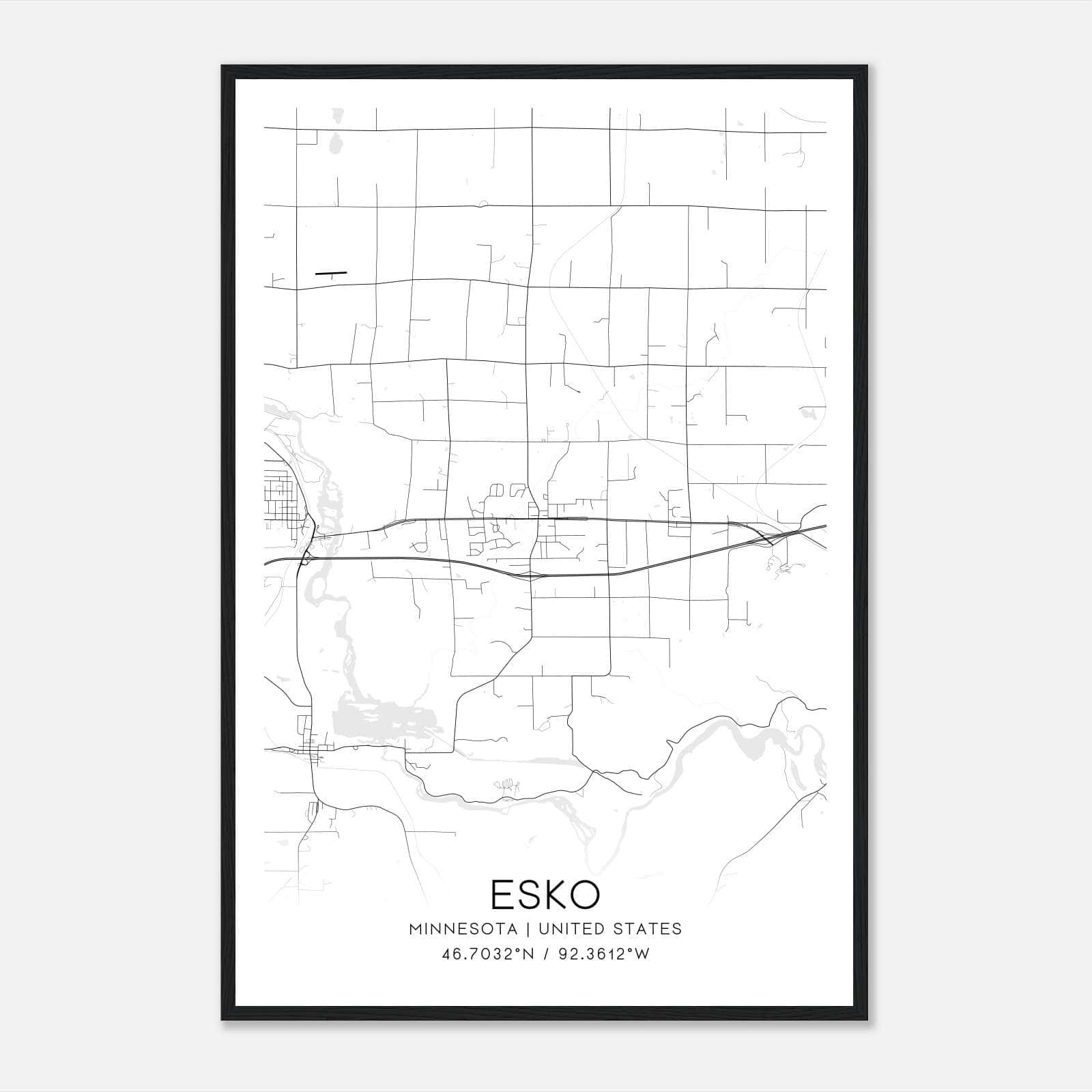 Esko Minnesota Map Poster, Modern Home Decor Wall Art Print - Custom ...
