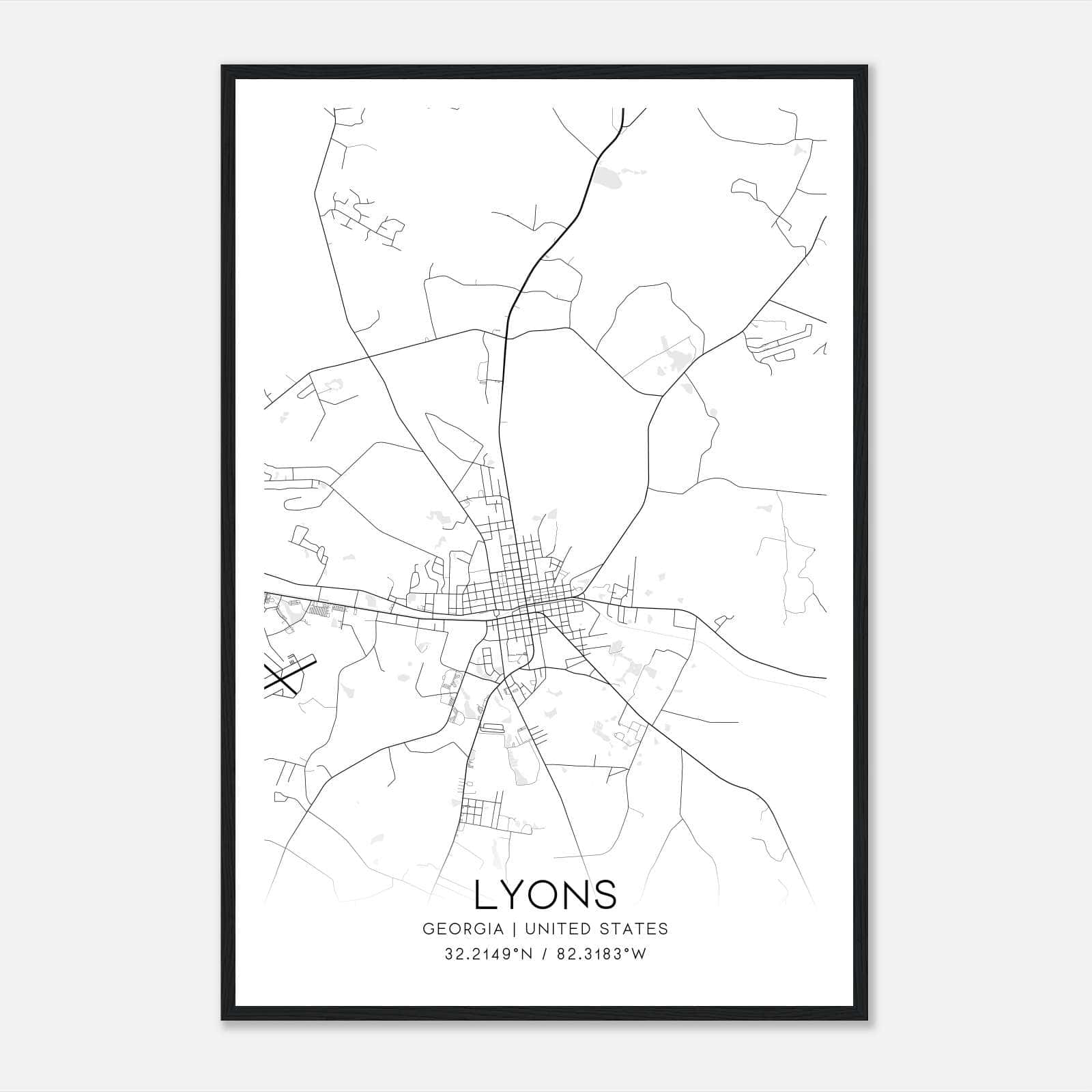 Lyons Georgia Map Poster, Modern Home Decor Wall Art Print - Custom ...