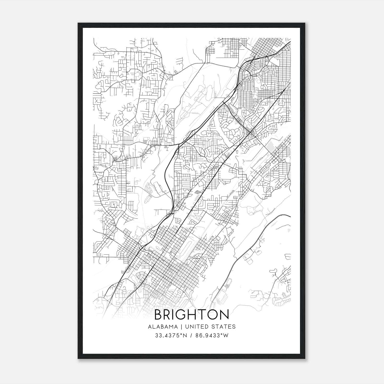 Brighton Alabama Map Poster, Modern Home Decor Wall Art Print - Custom ...