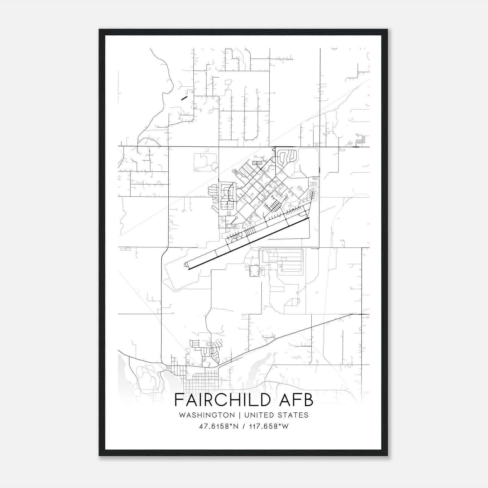 Fairchild Afb Washington Map Poster, Modern Home Decor Wall Art Print ...