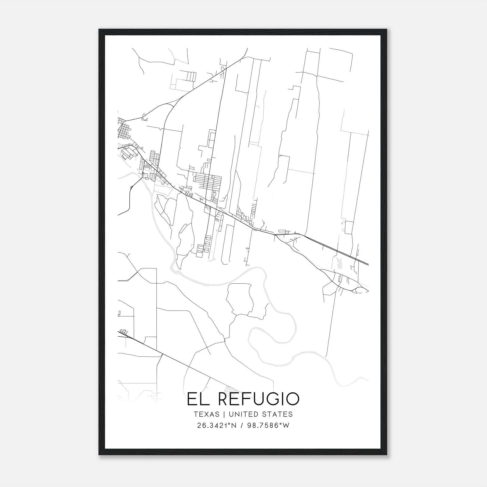 El Refugio Texas Map Poster, Modern Home Decor Wall Art Print - Custom ...