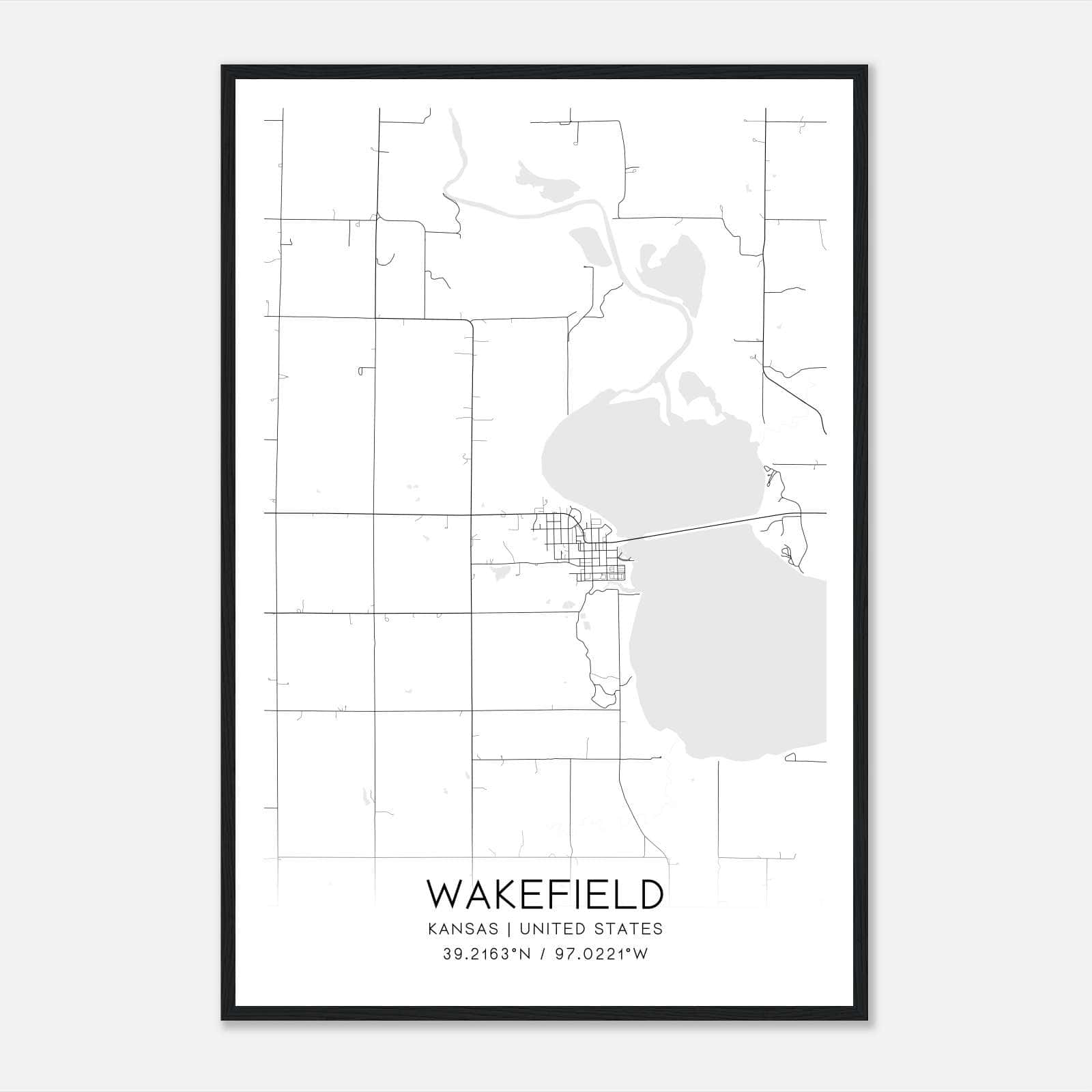 Wakefield Kansas Map Poster, Modern Home Decor Wall Art Print - Custom ...