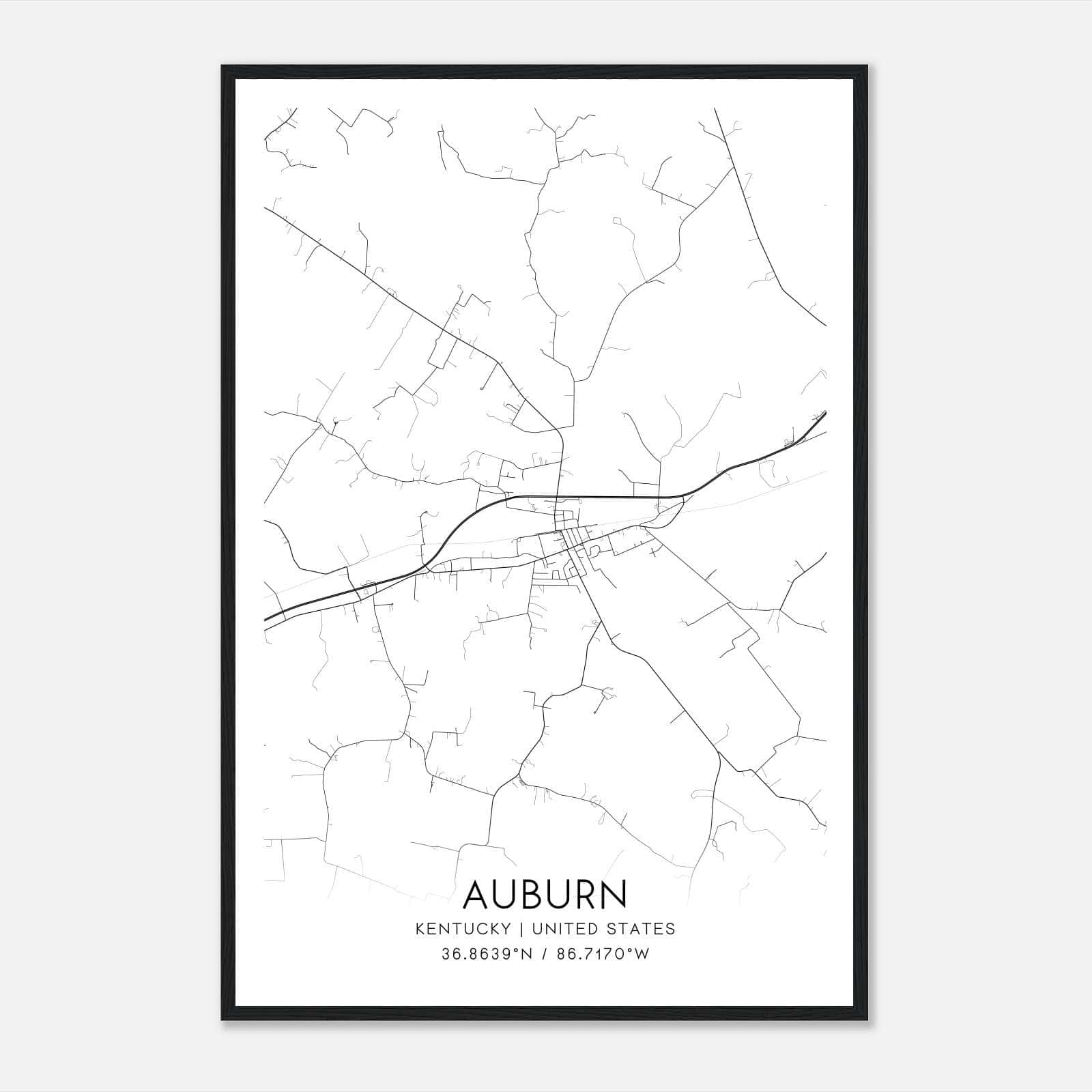 Auburn Kentucky Map Poster, Modern Home Decor Wall Art Print - Custom ...