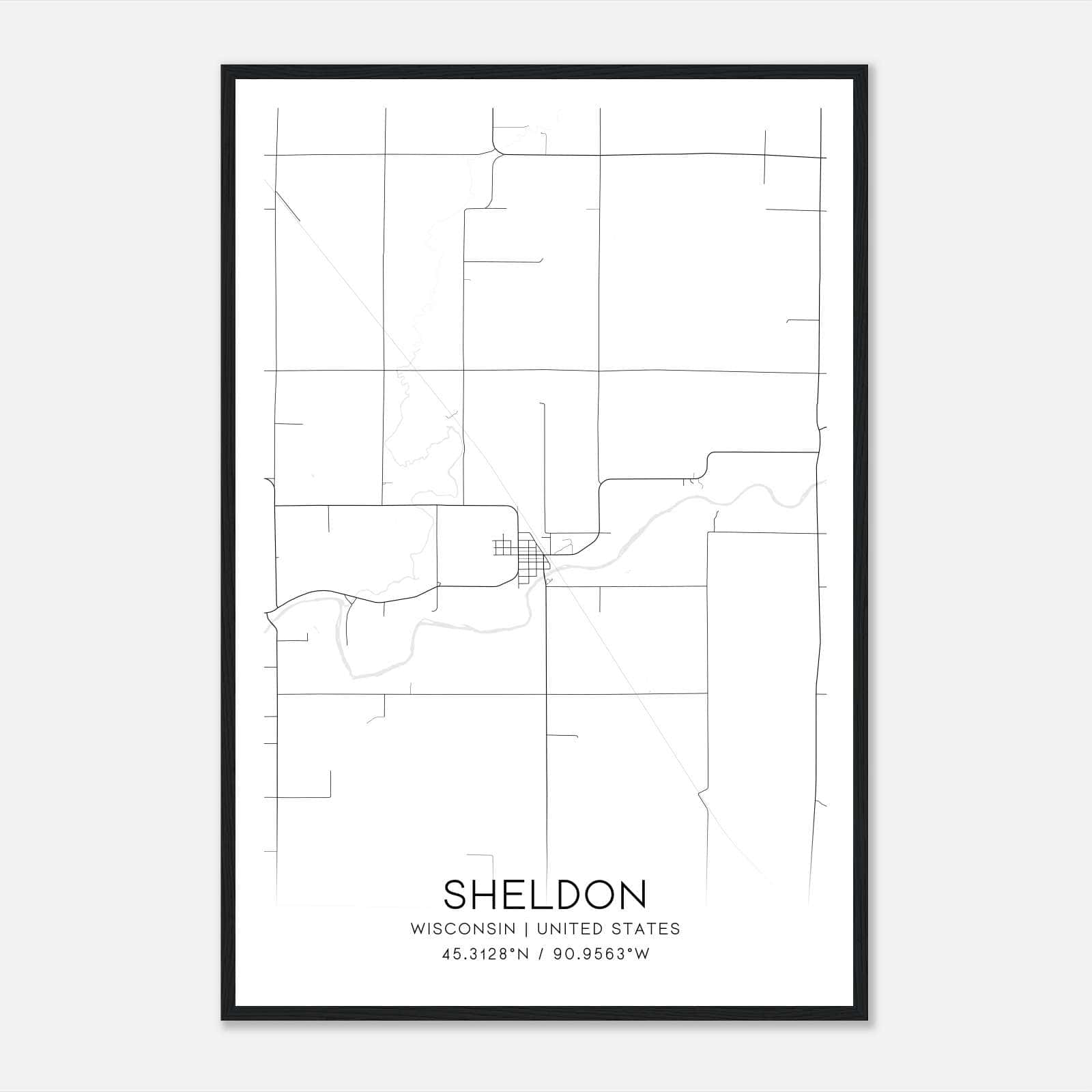 Sheldon Wisconsin Map Poster, Modern Home Decor Wall Art Print - Custom ...