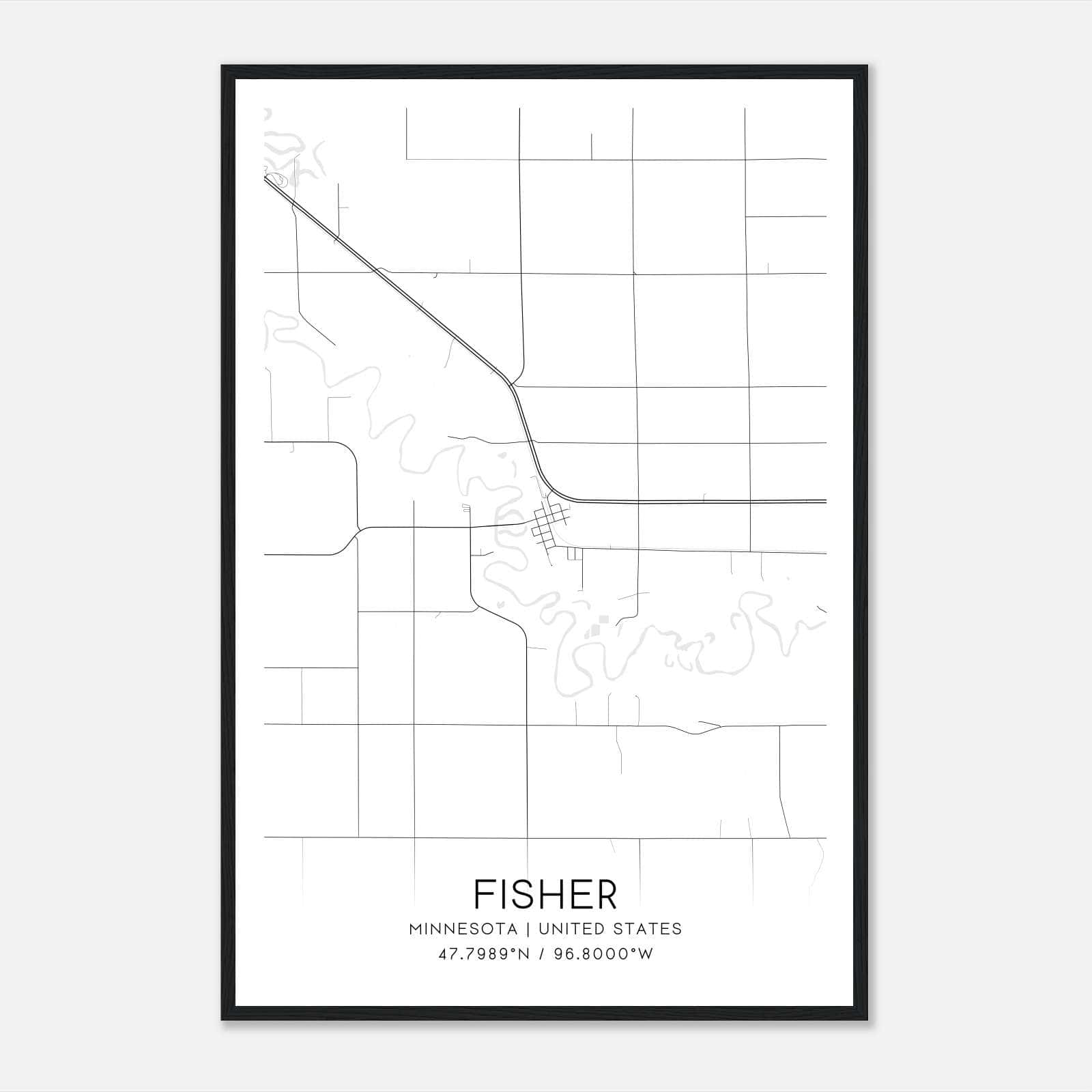 Fisher Minnesota Map Poster, Modern Home Decor Wall Art Print - Custom ...