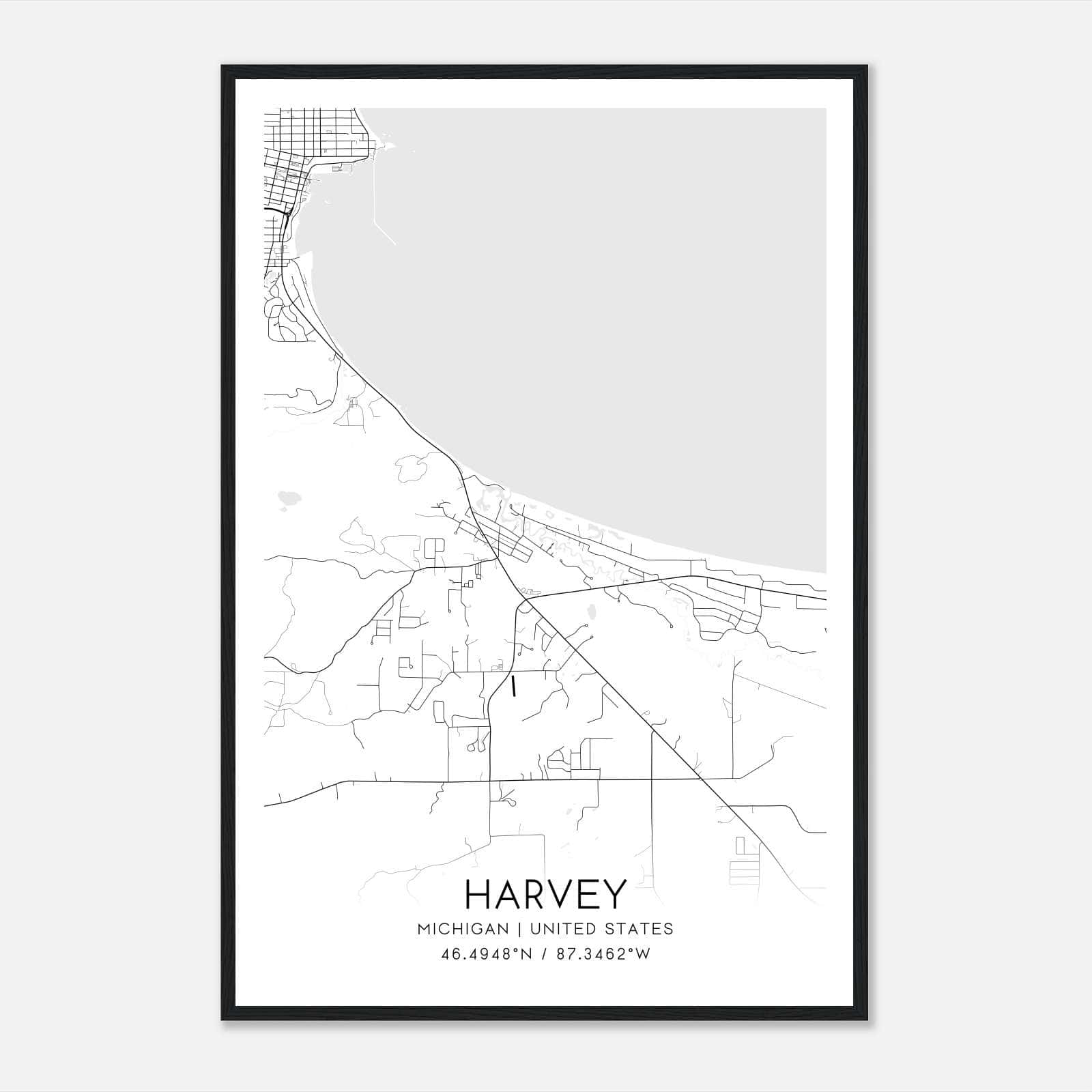 Harvey Michigan Map Poster, Modern Home Decor Wall Art Print - Custom ...