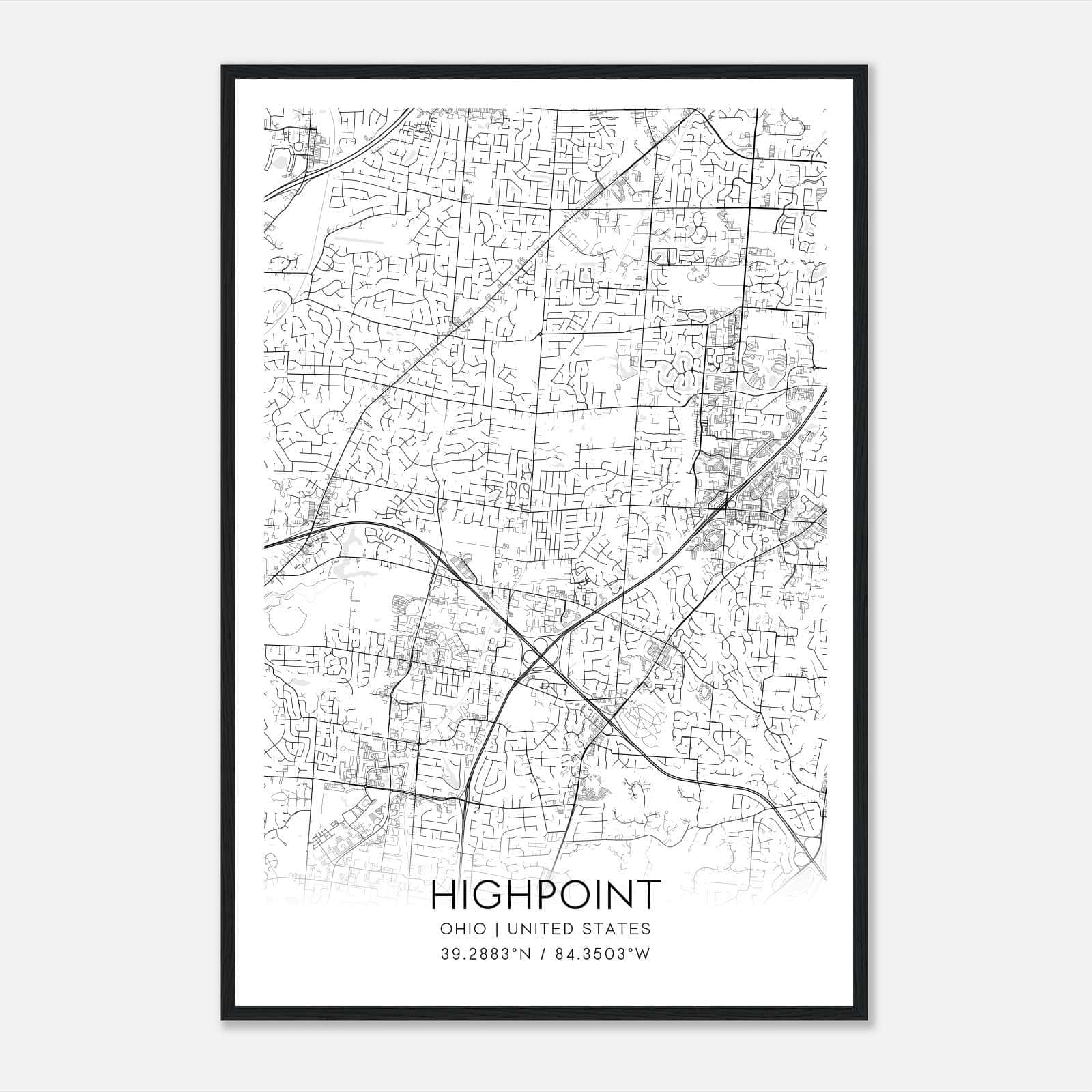 Highpoint Ohio Map Poster, Modern Home Decor Wall Art Print - Custom ...