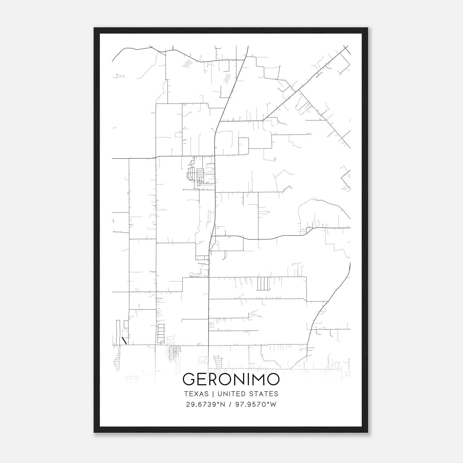 Geronimo Texas Map Poster, Modern Home Decor Wall Art Print - Custom ...