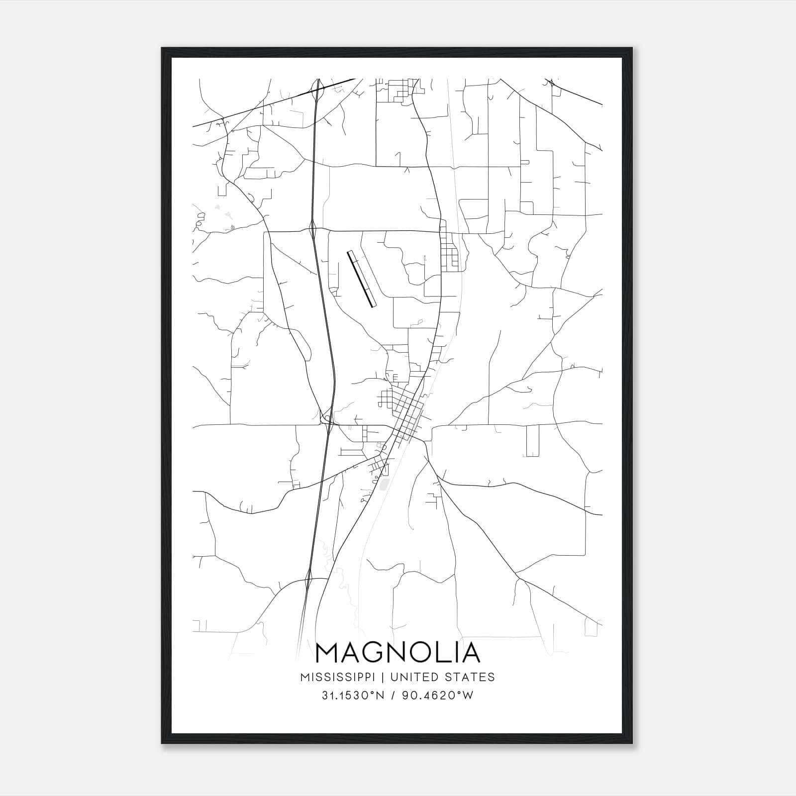 Magnolia Mississippi Map Poster, Modern Home Decor Wall Art Print ...