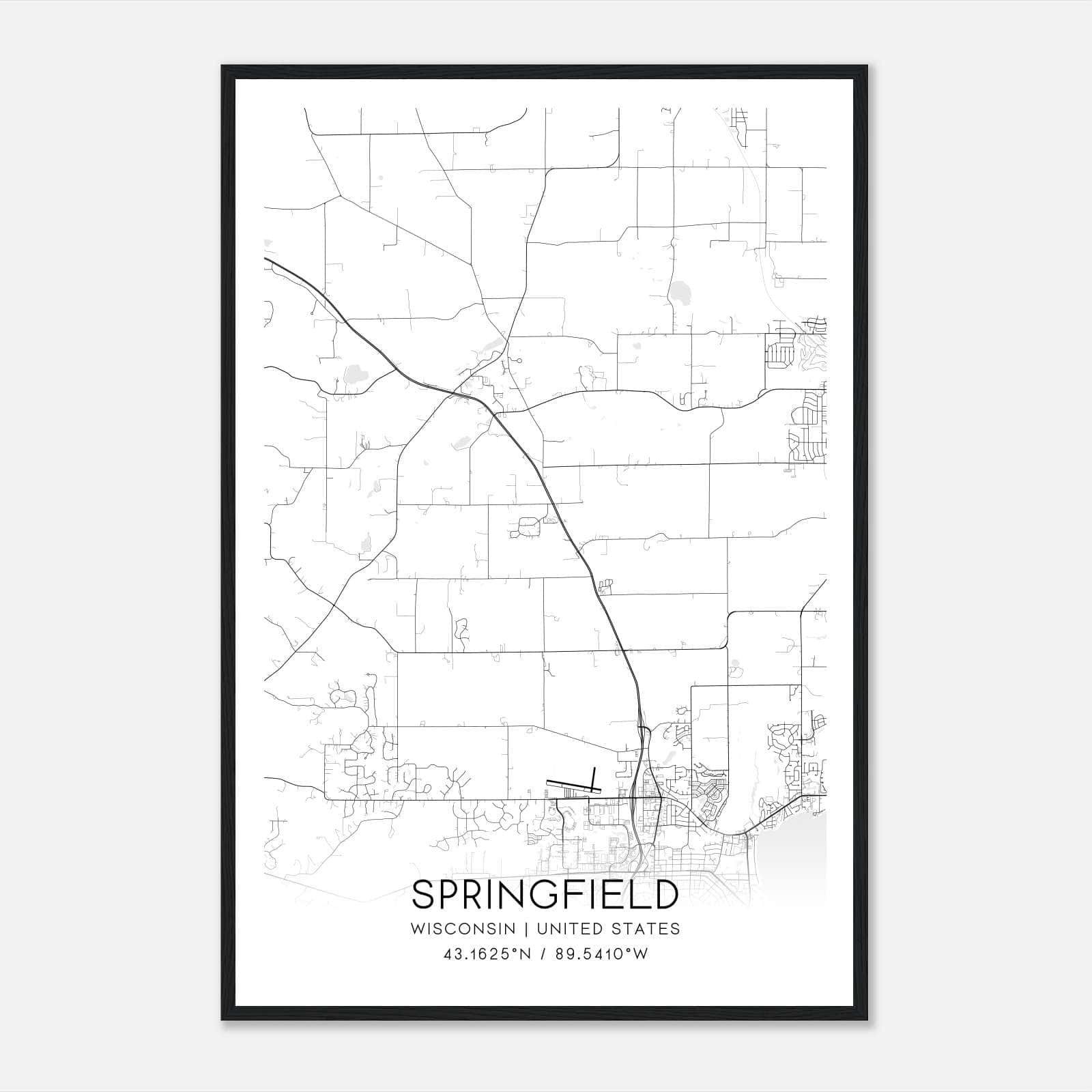 Springfield Wisconsin Map Poster, Modern Home Decor Wall Art Print ...
