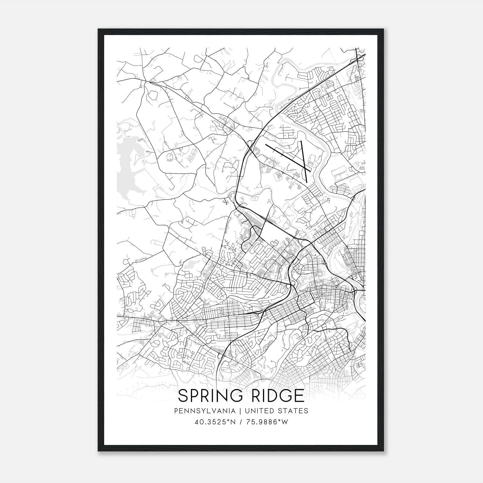 Spring Ridge Pennsylvania Map Poster, Modern Home Decor Wall Art Print ...