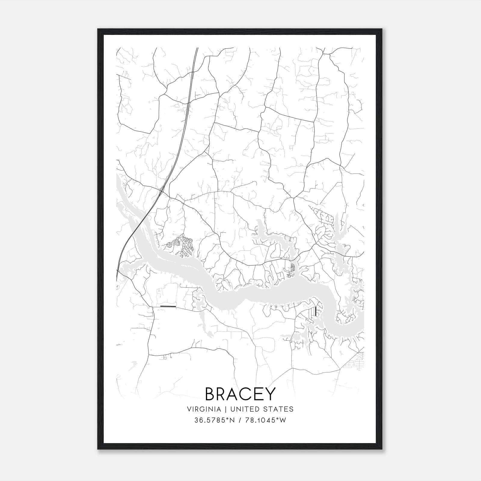 Bracey Virginia Map Poster, Modern Home Decor Wall Art Print - Custom ...