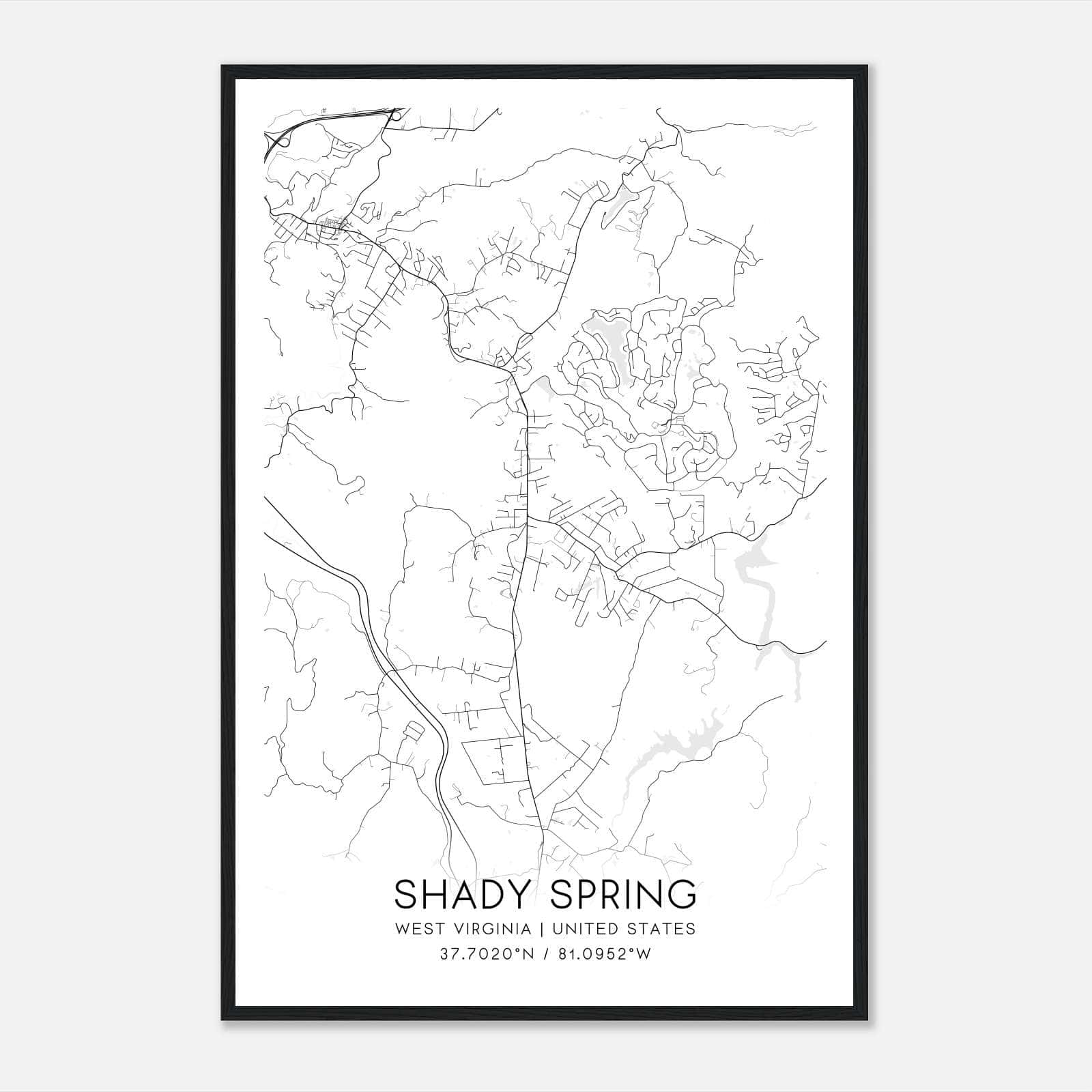 Shady Spring West Virginia Map Poster, Modern Home Decor Wall Art Print ...