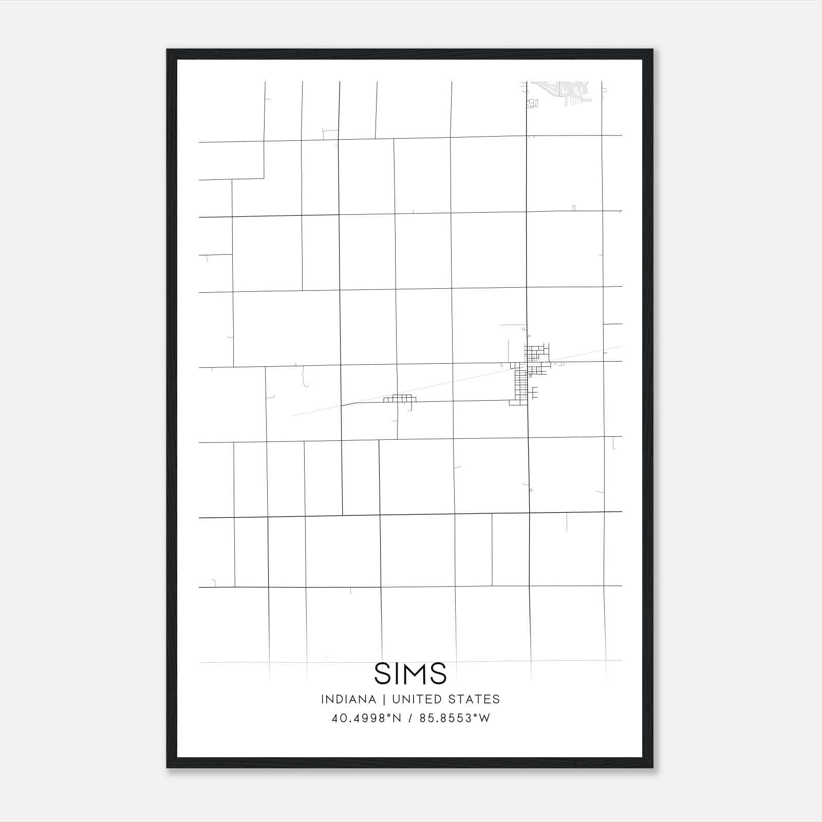 Sims Indiana Map Poster, Modern Home Decor Wall Art Print - Custom Maps ...