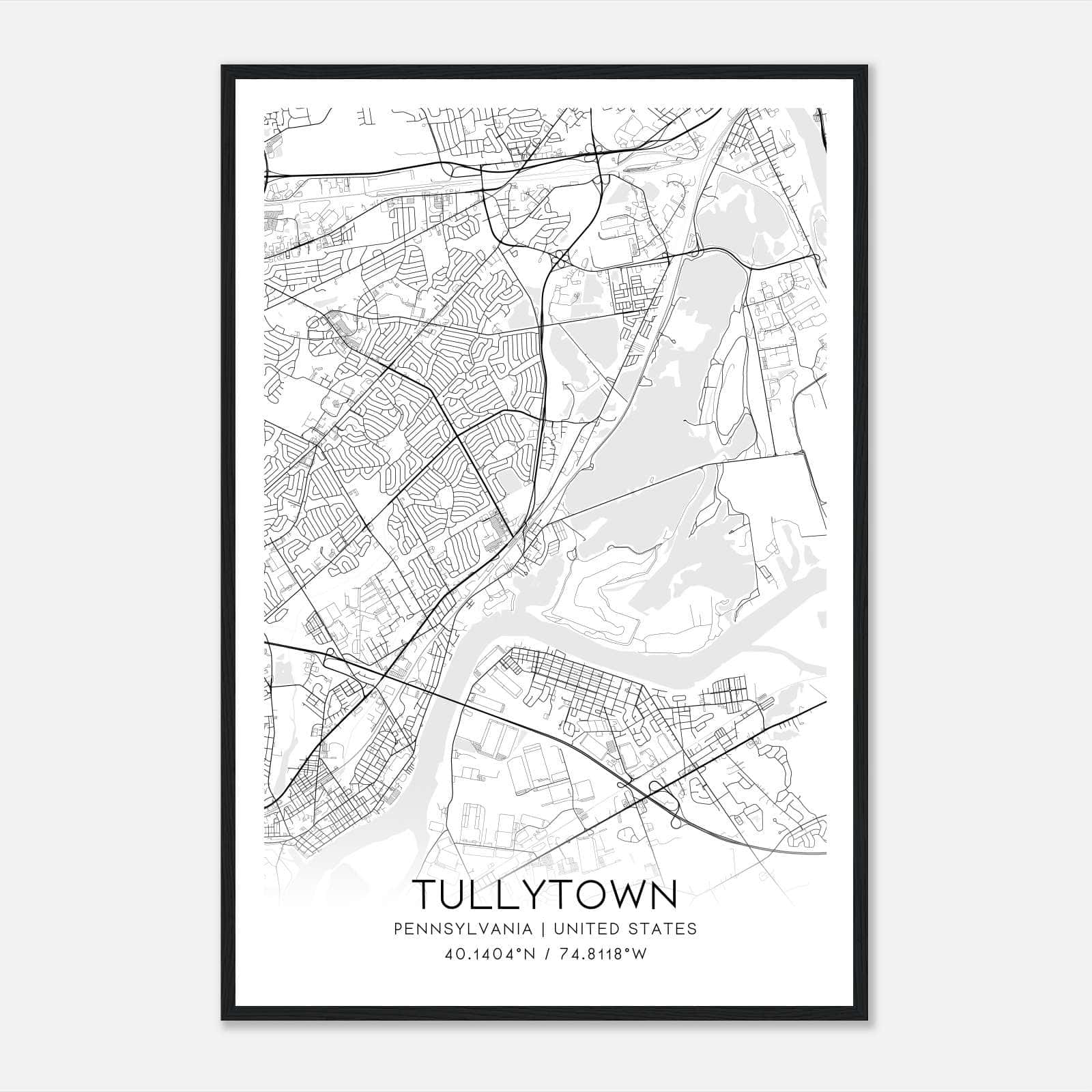 Tullytown Pennsylvania Map Poster, Modern Home Decor Wall Art Print ...